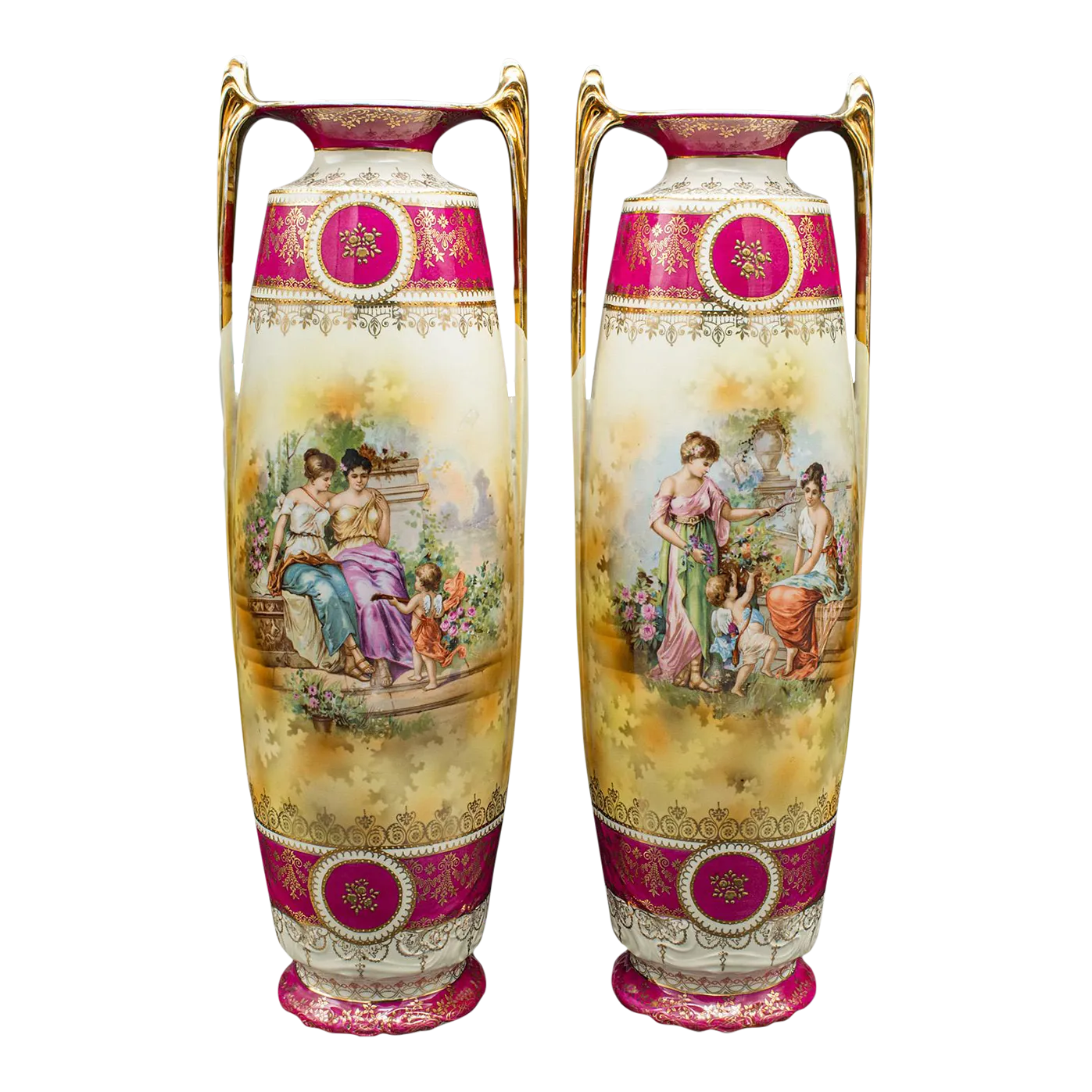 1850's Pair of Tall Austrian Antique Stem Vases | Chairish