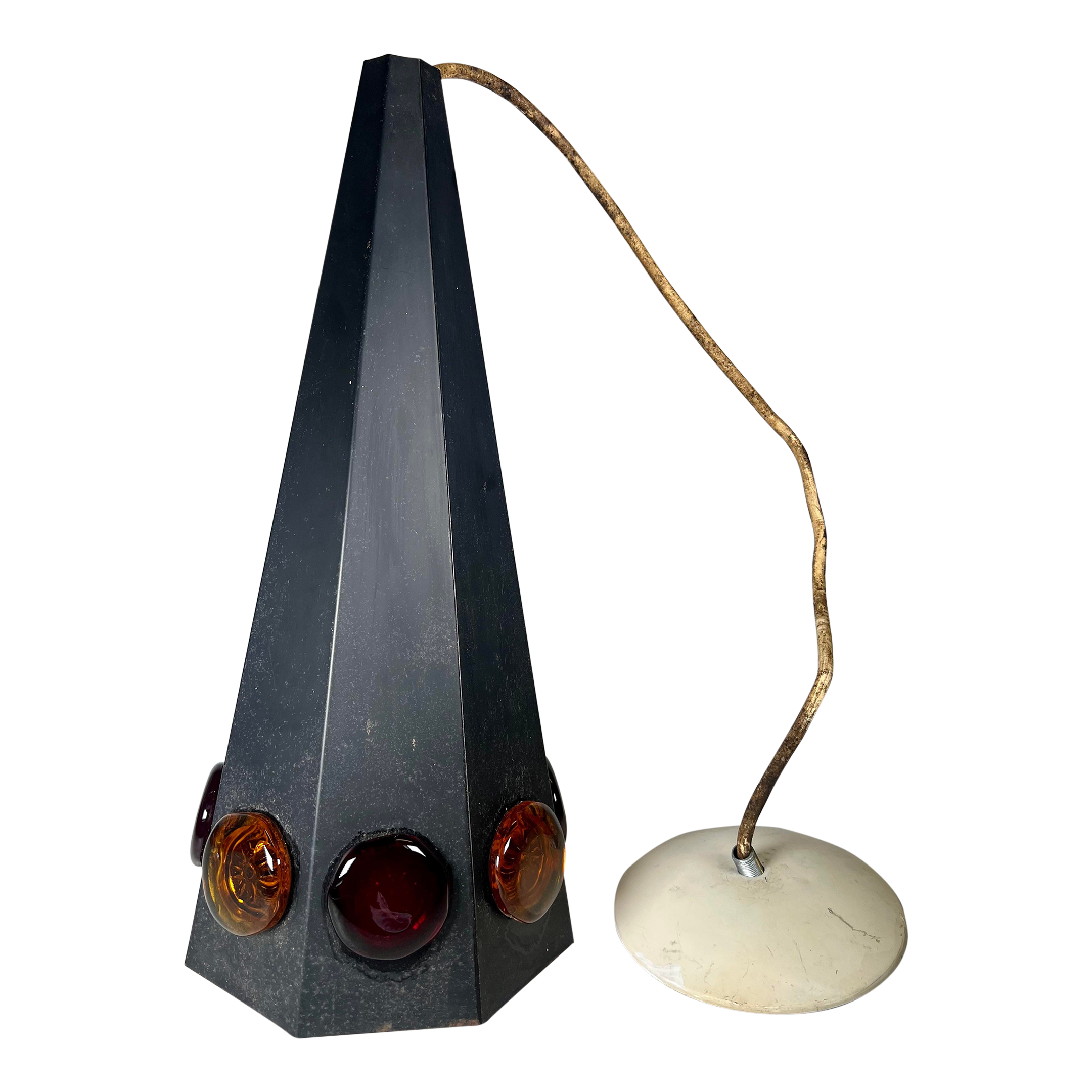 Felipe Delfinger Style Cone Shape Metal and Art Glass Pendant Light ...