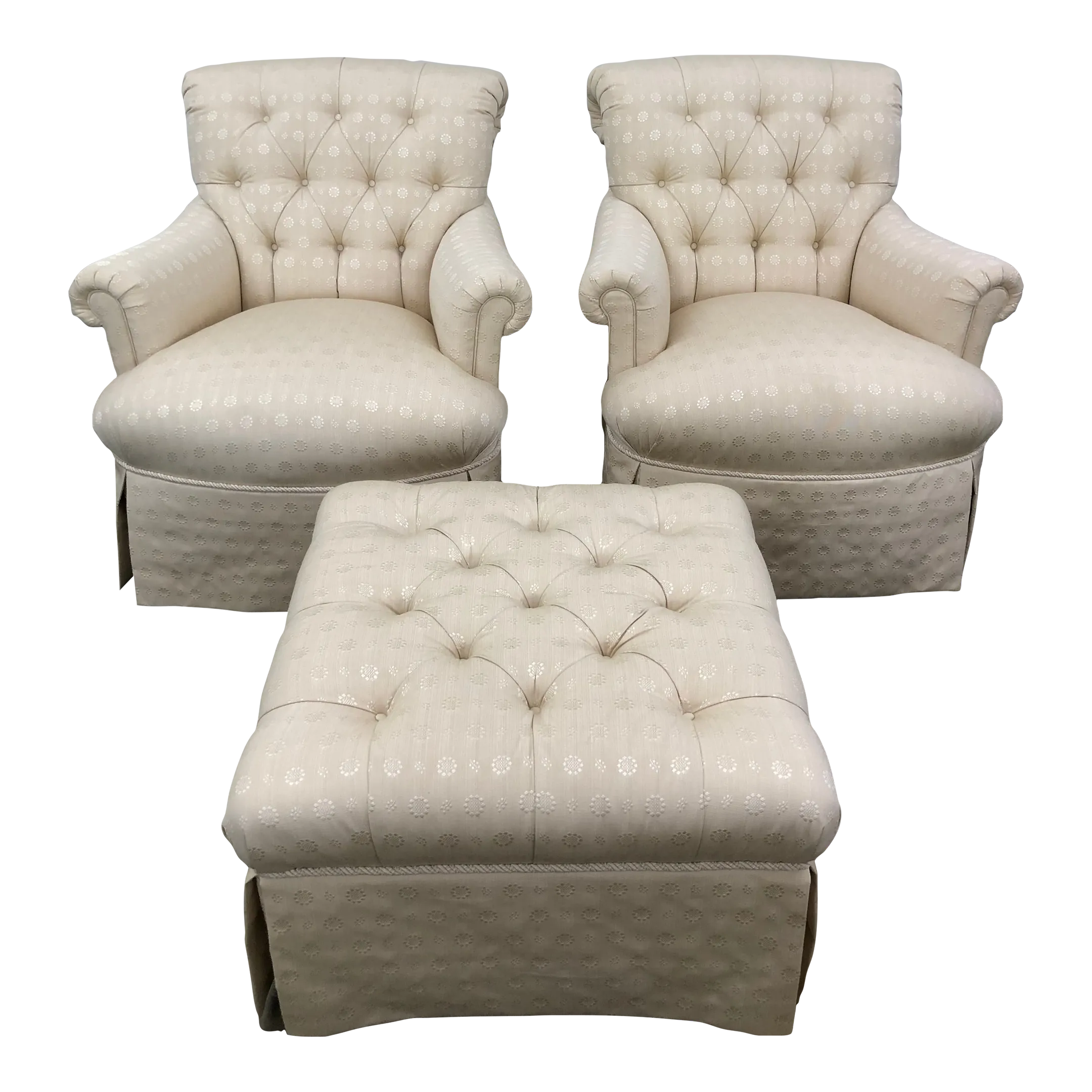 Ferrell Mittman Ginny Lounge Chairs and Sofia Ottoman, 3 Piece Set | Chairish