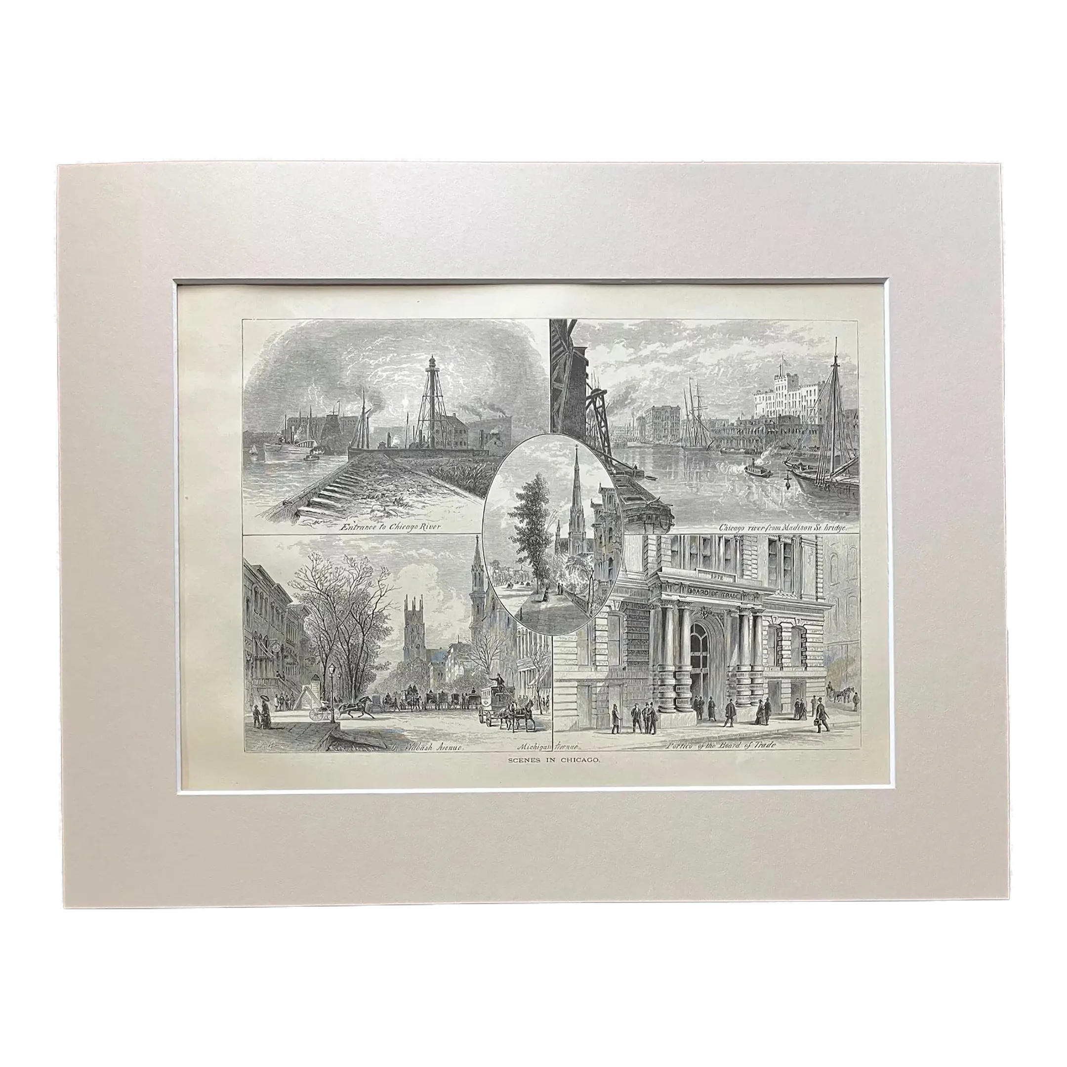 Antique 1874 Wood Engraving, "Scenes in Chicago" IL in Frame-Ready ...