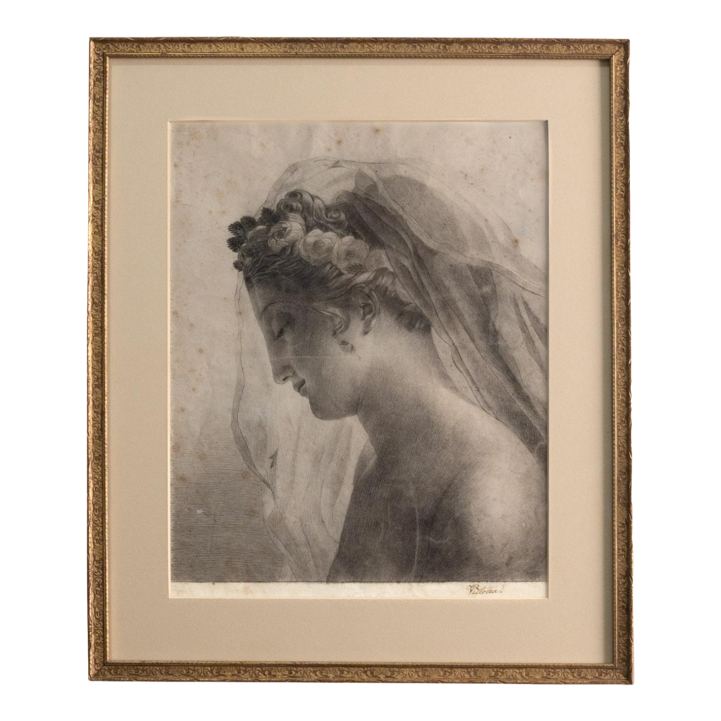 1800s Antique French Original Graphite Drawing Artist Signed Vittoria ...