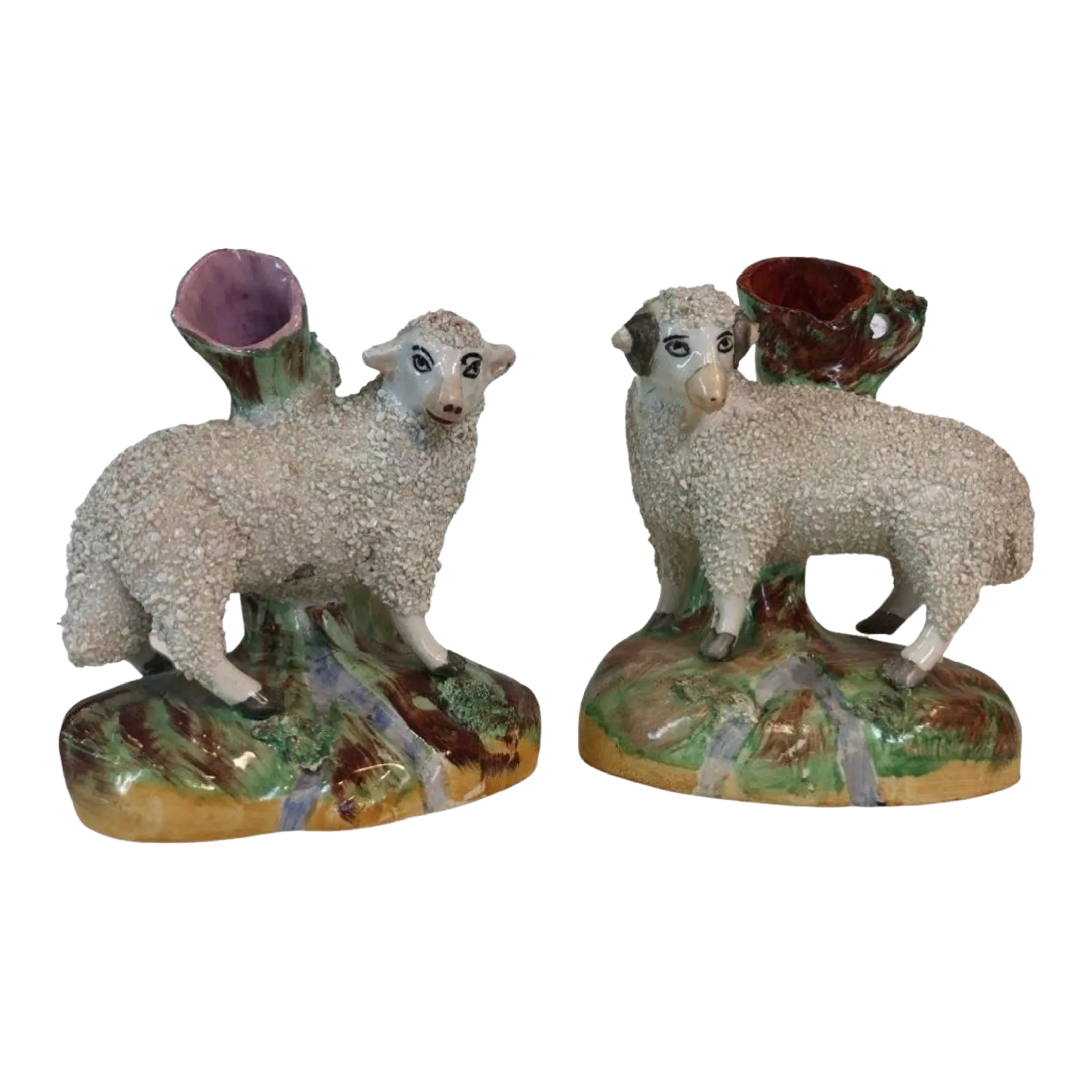 Circa 1860 Old Staffordshire Ware Sheep Spill Vases- a Pair | Chairish