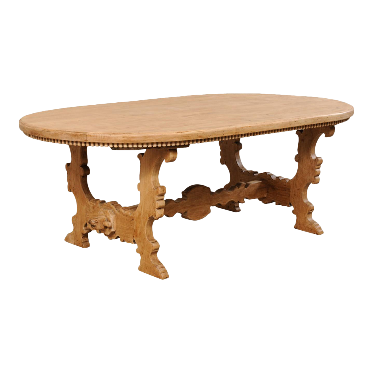 Mid 20th Century Carved & Trimmed Oval Trestle Table | Chairish