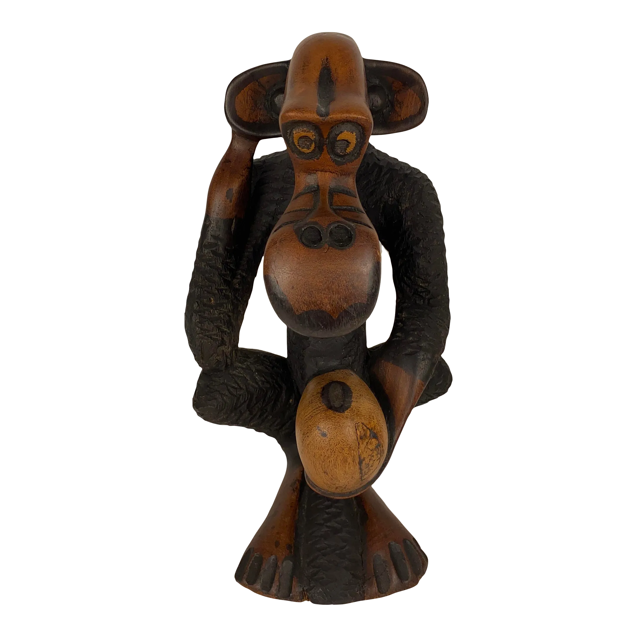 Hand-Carved Wooden African Monkey Sculpture | Chairish