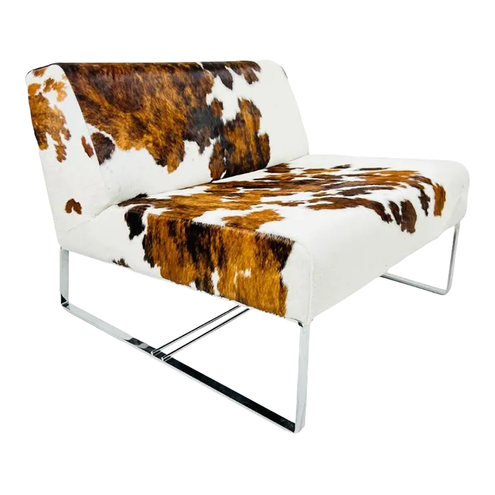 Cowhide & Chrome Lounge Chair | Chairish