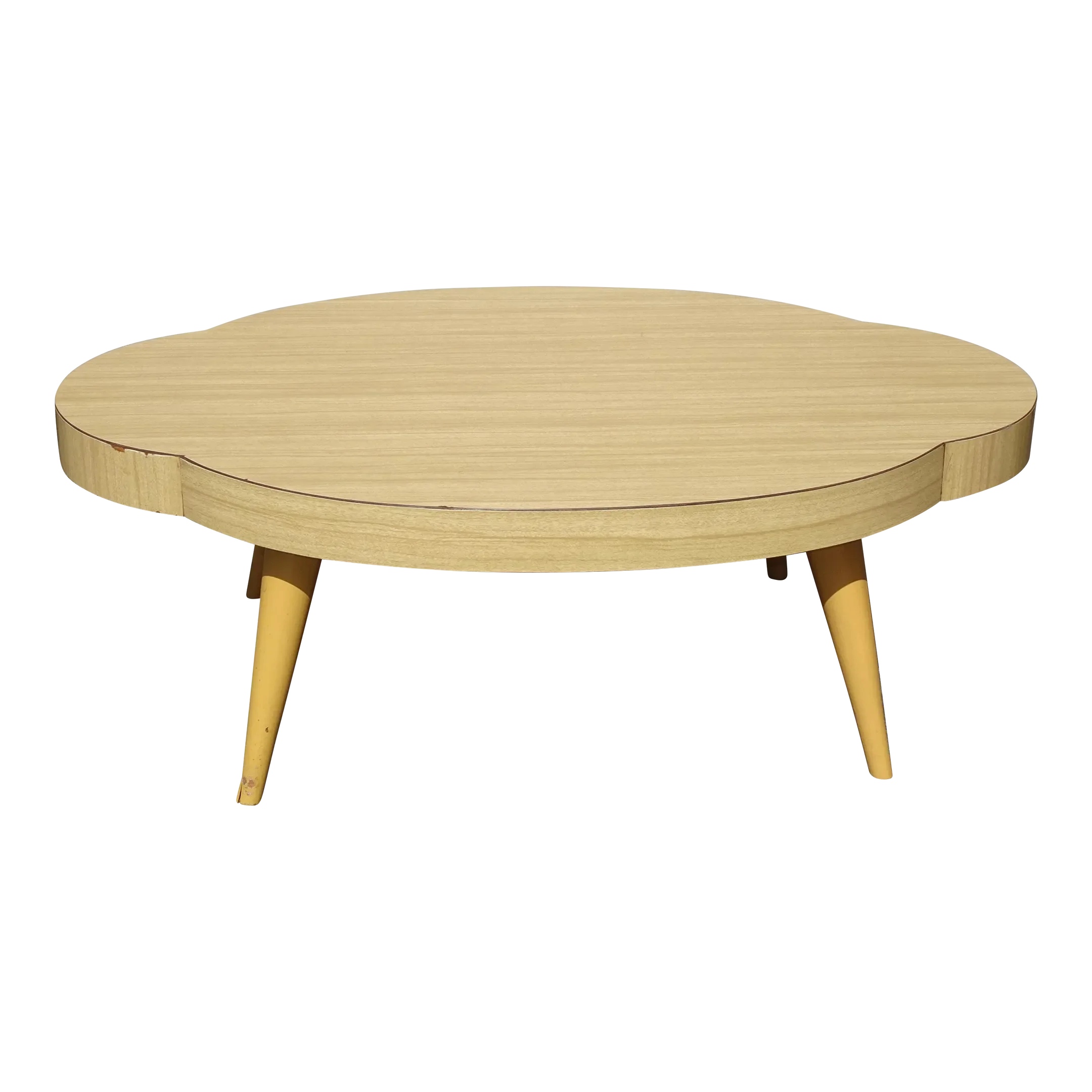 Large Vintage Mid Century Coffee Table W Peg Legs Clover Leaf Style ...