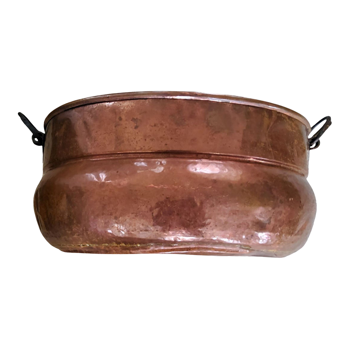 19th Century Antique Copper Vessel With Wrought Iron Handles | Chairish