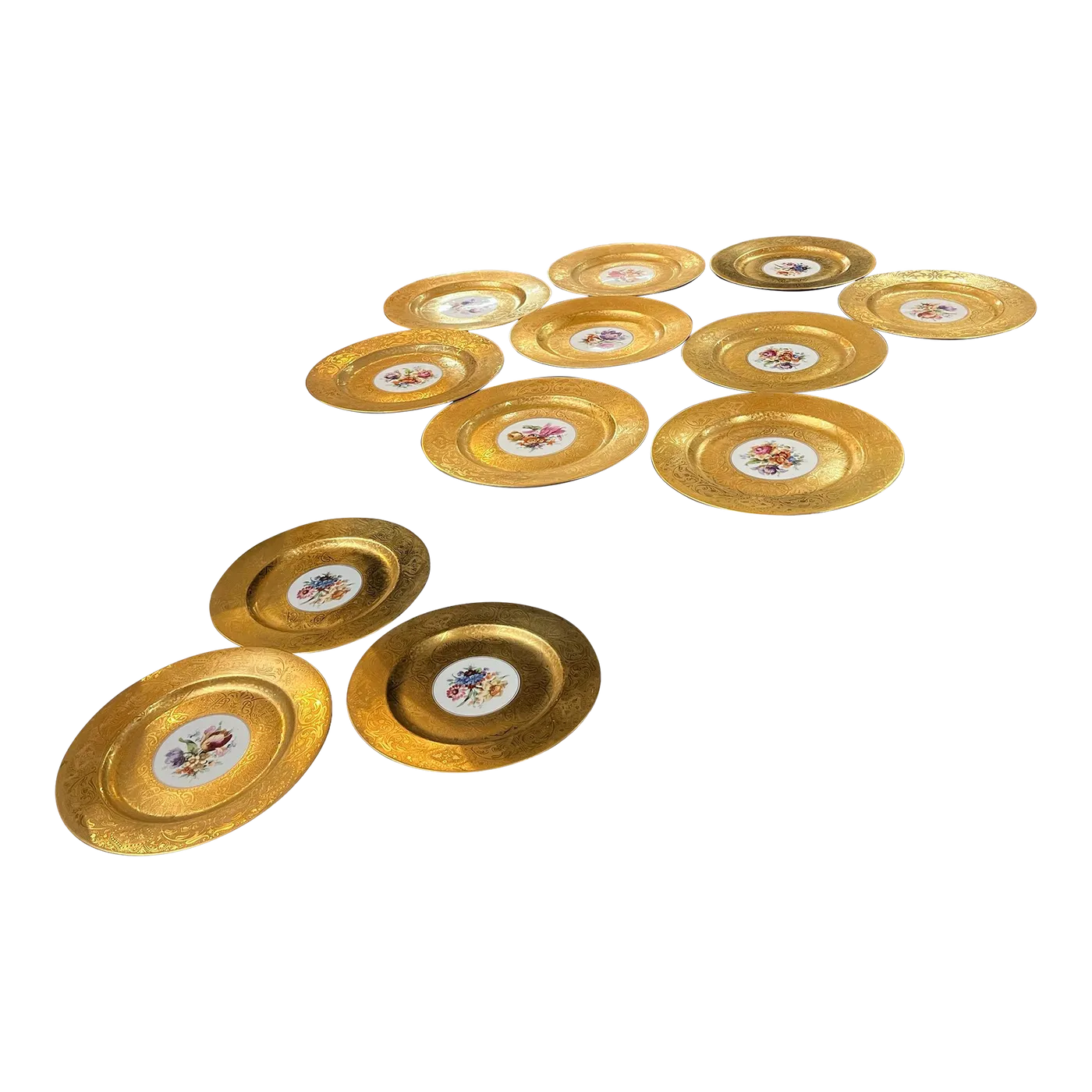 Circa 1920 Gold Encrusted Floral Dinner Plates, Germany- Set of 12 ...
