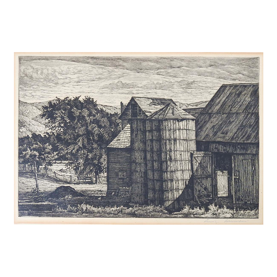 Vintage Luigi Lucioni Farm Landscape Etching | Chairish