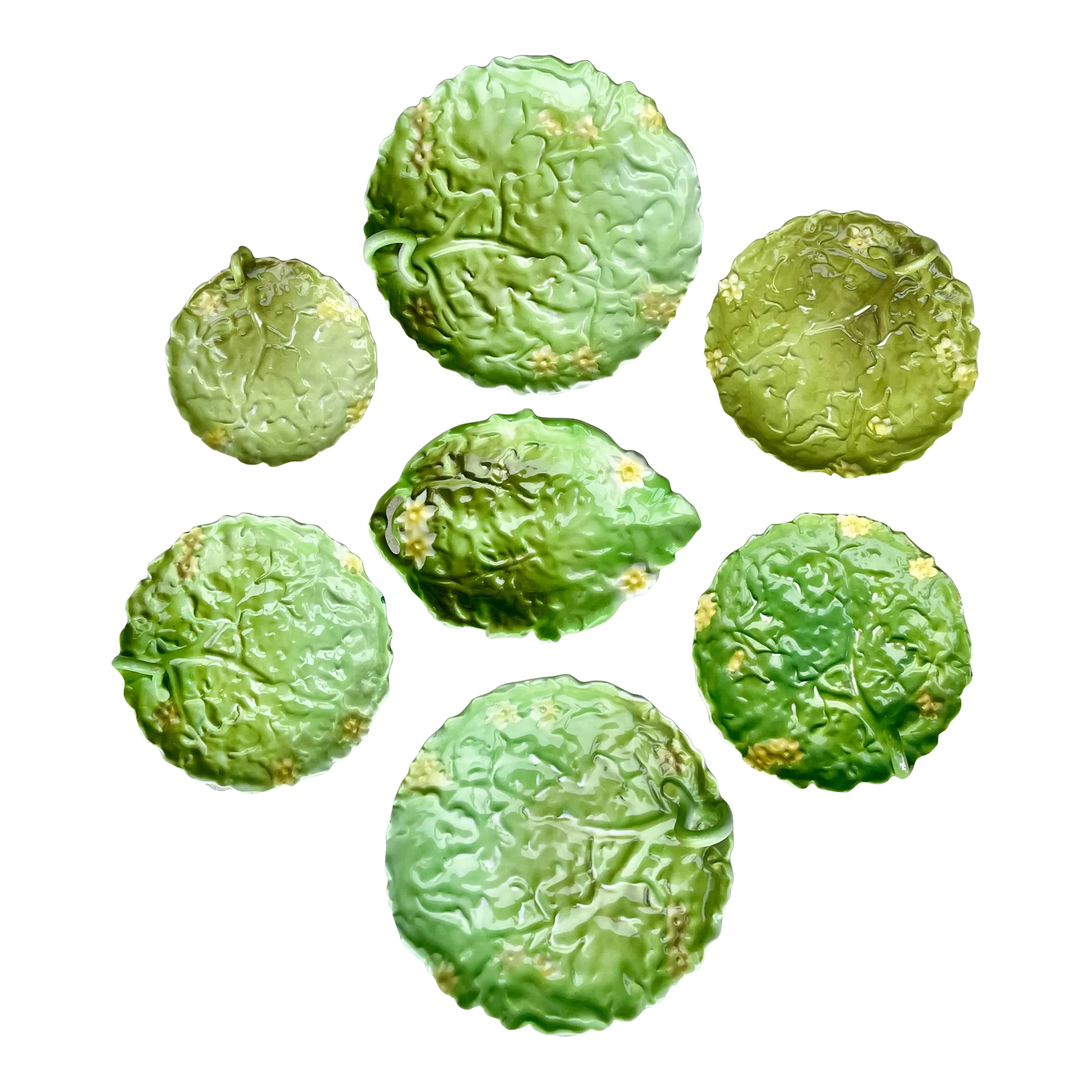 Lettuce Leaf Porcelain Plates Set of Seven | Chairish