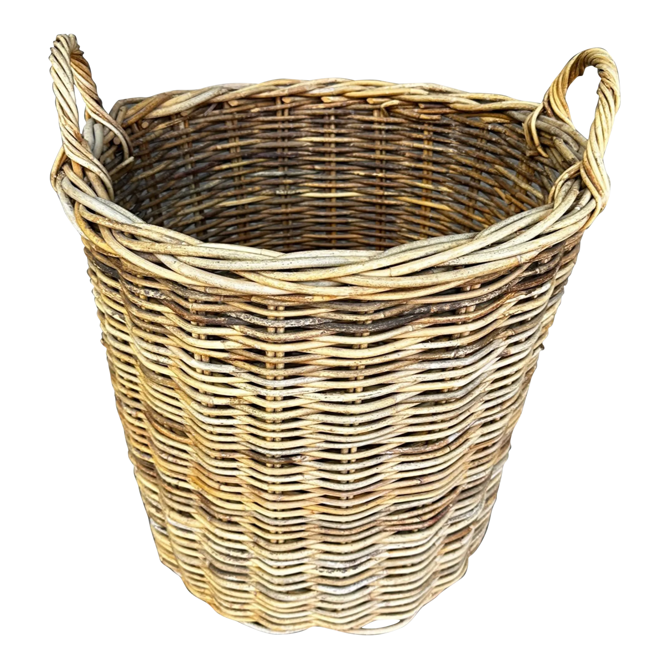 Rustic European Thick Woven Wicker Basket | Chairish
