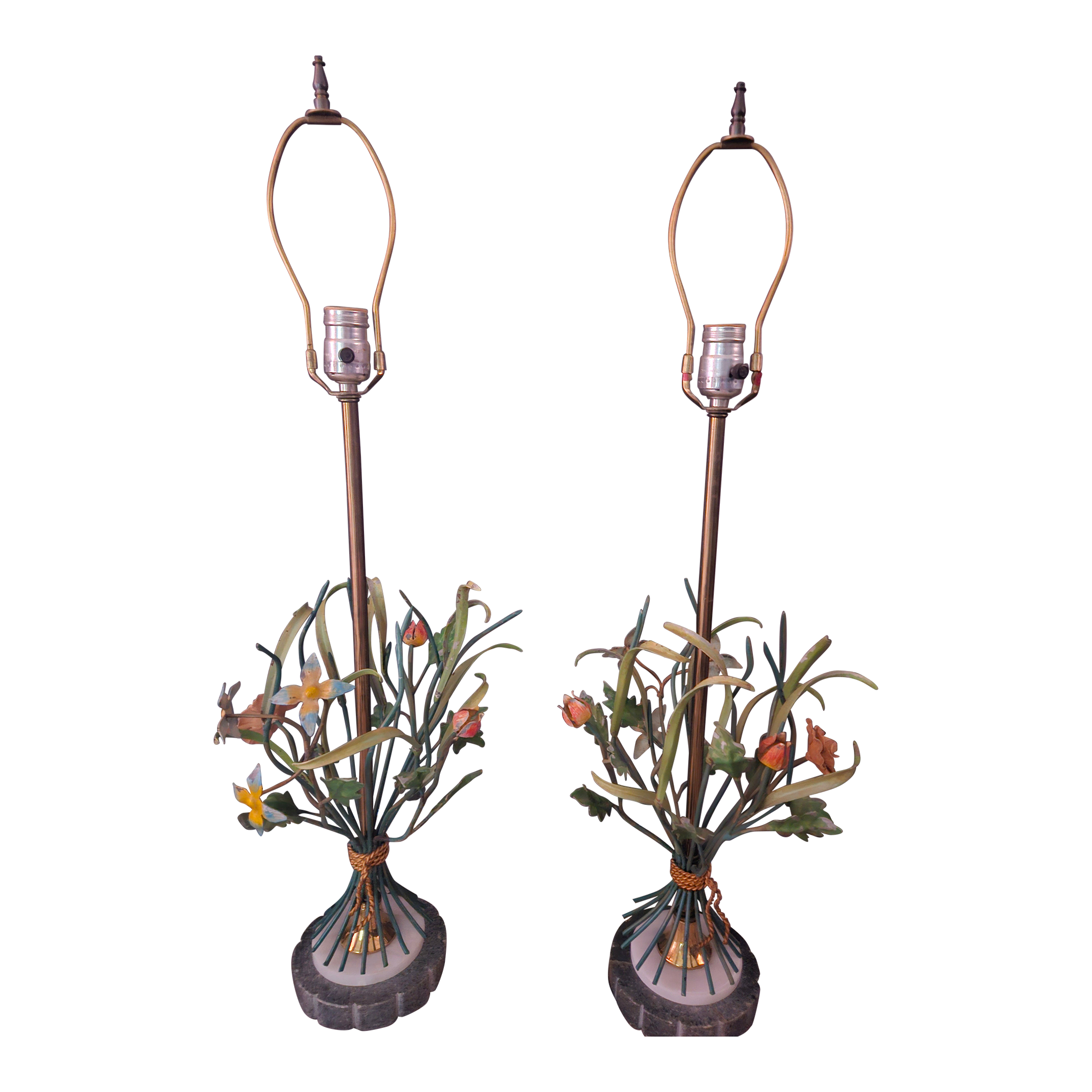 Mid 20th Century Hollywood Regency Style Tole Metal Floral Lamps With ...