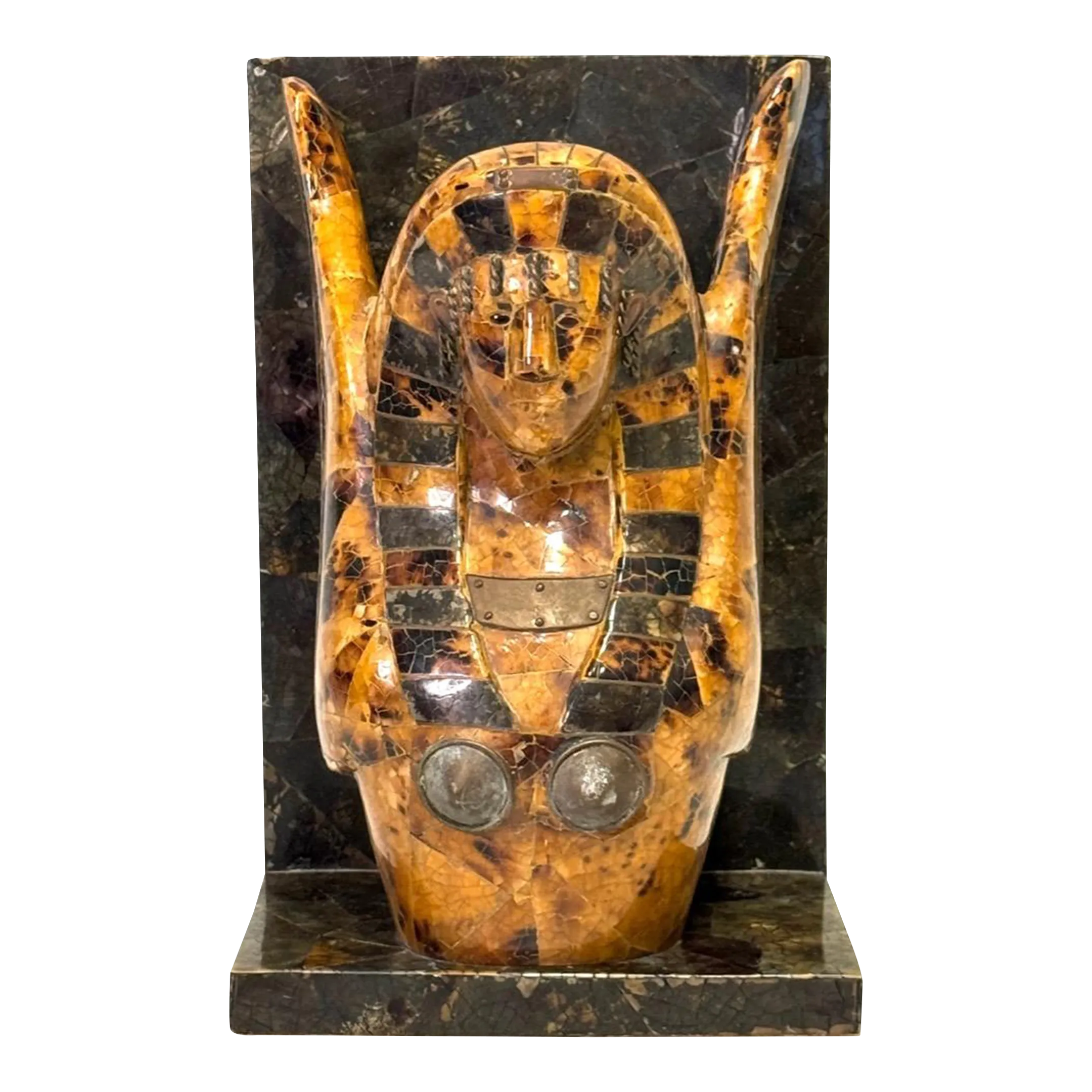 Large Vintage Egyptian Revival Tessellated Stone & Brass Sphinx Desk ...
