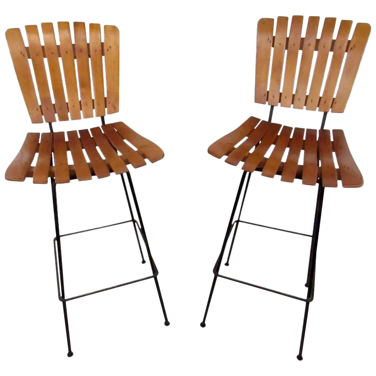 Mid-Century Arthur Umanoff Slat Stools - a Pair | Chairish