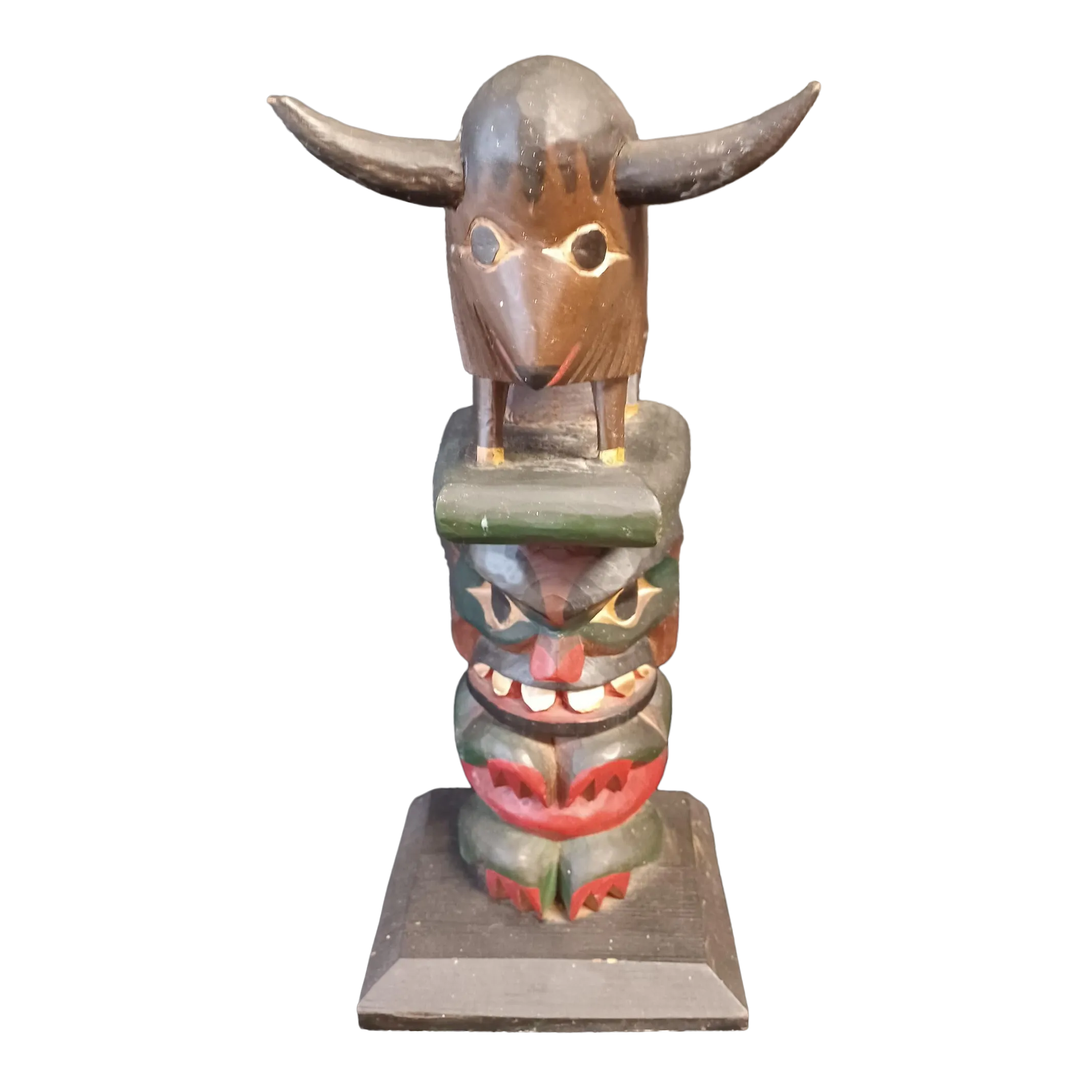 1950s Vintage Wooden Carvedhandpainted Totem | Chairish