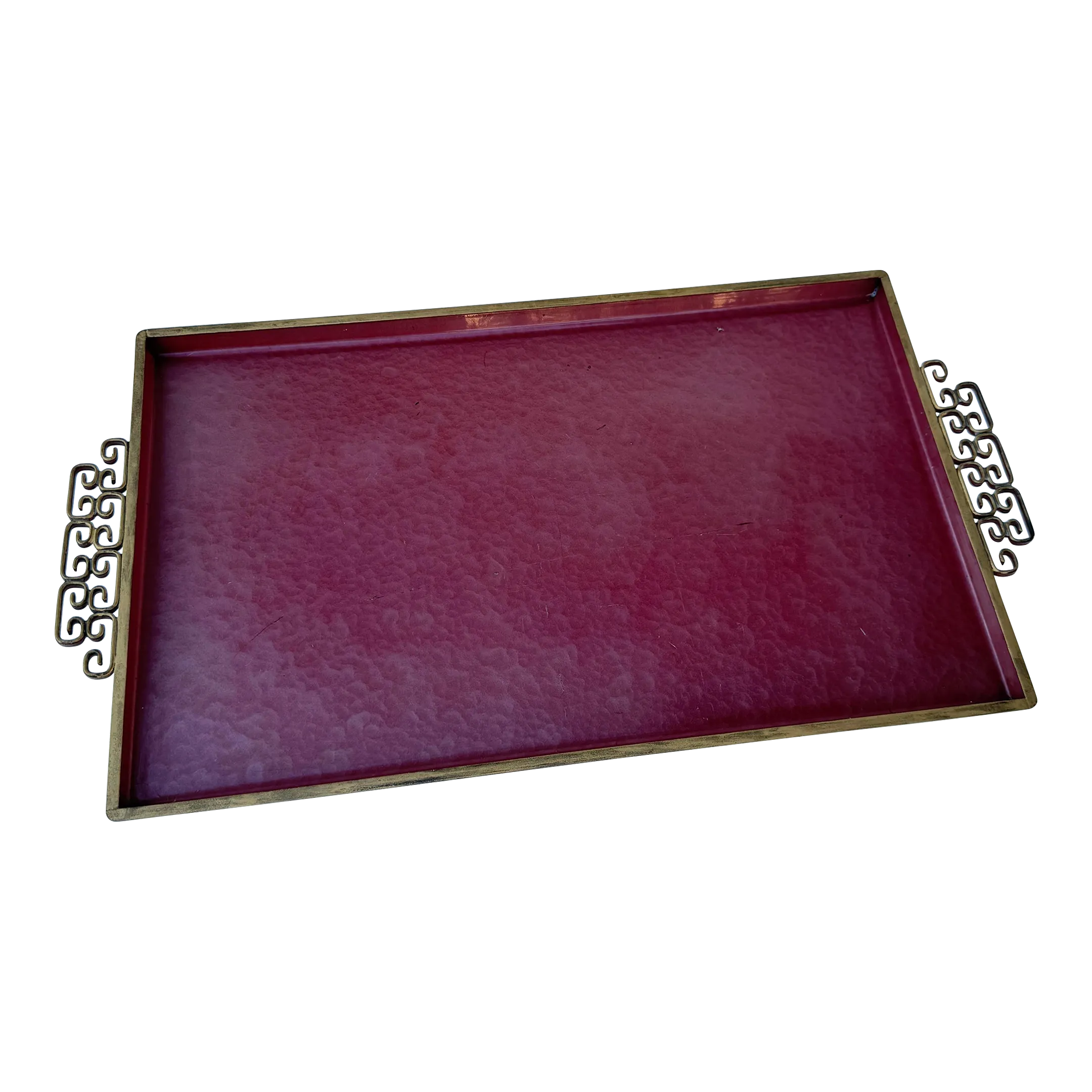 Mid Century Modern Kyes Dark Red Hammered and Enameled Moiré Tray ...