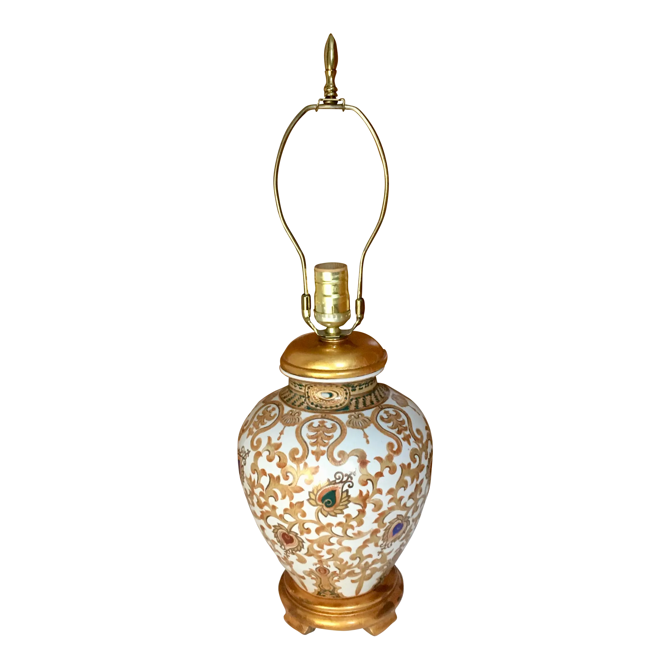 Late 20th Century Gold & Jewel Tone Scrollwork Ginger Jar Table Lamp ...