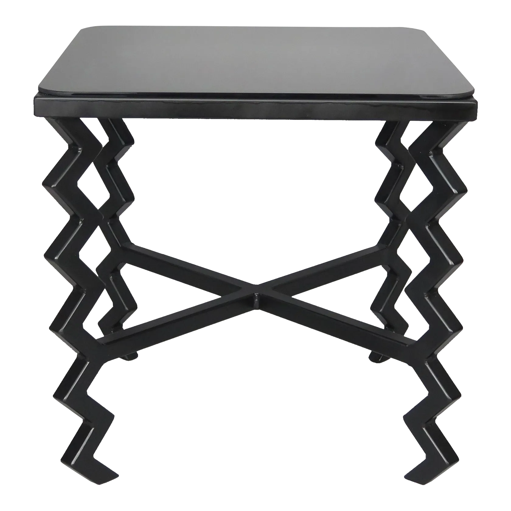 Zig-Zag' Side Table With Black Glass Top | Chairish