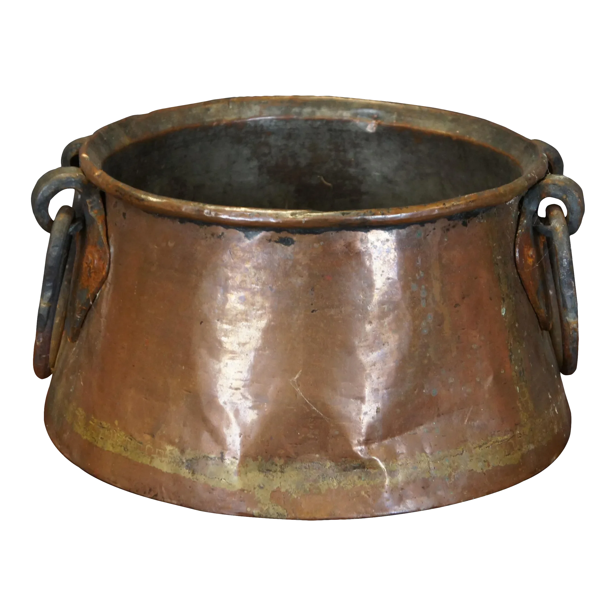 Antique French Dovetailed Copper Cauldron Stock Pot Kettle Iron Handles ...