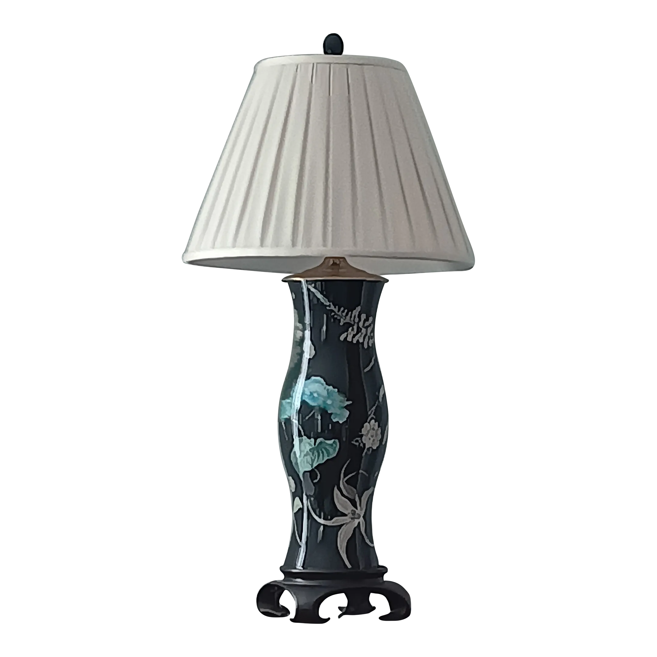 1980s Black Floral Decoupage Isabel O'Neil Studio Lamp | Chairish
