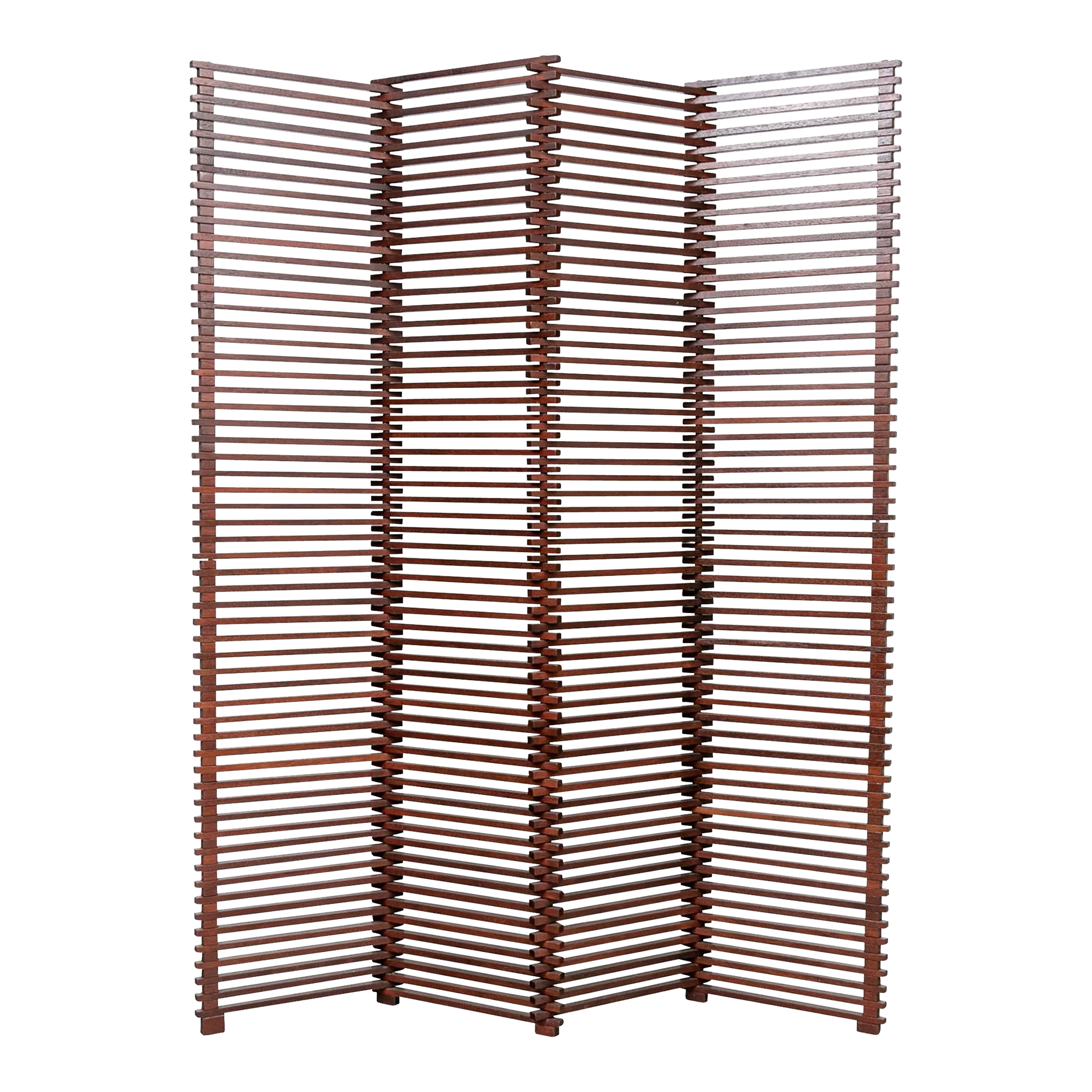 Mid-Century Modern Tall Solid Teak Wood Slatted Four Panel Room Divider ...