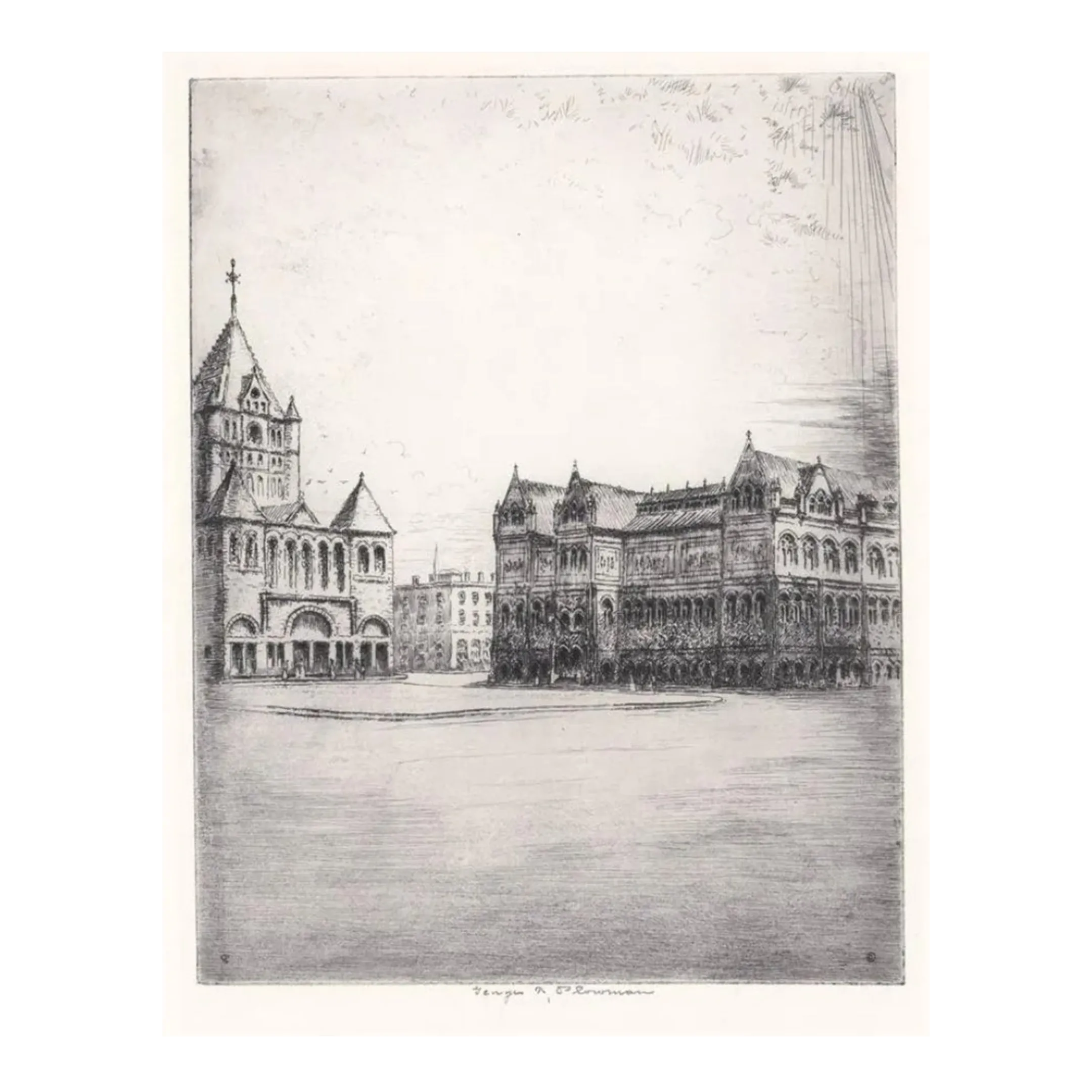George Taylor Plowman View of Copley Square Boston Etching | Chairish