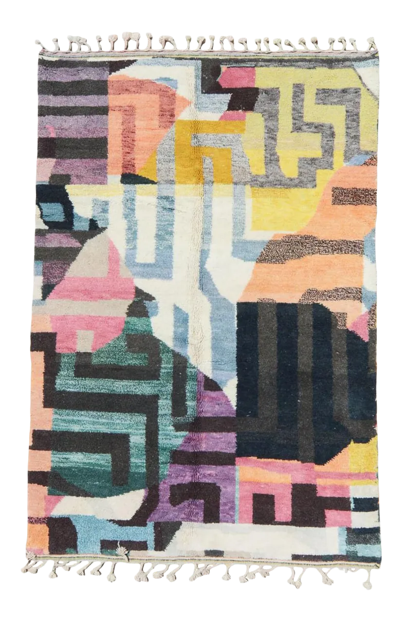 Multi-Color Hand-Knotted Moroccan Wool Rug - 11 X 14 Ft | Chairish