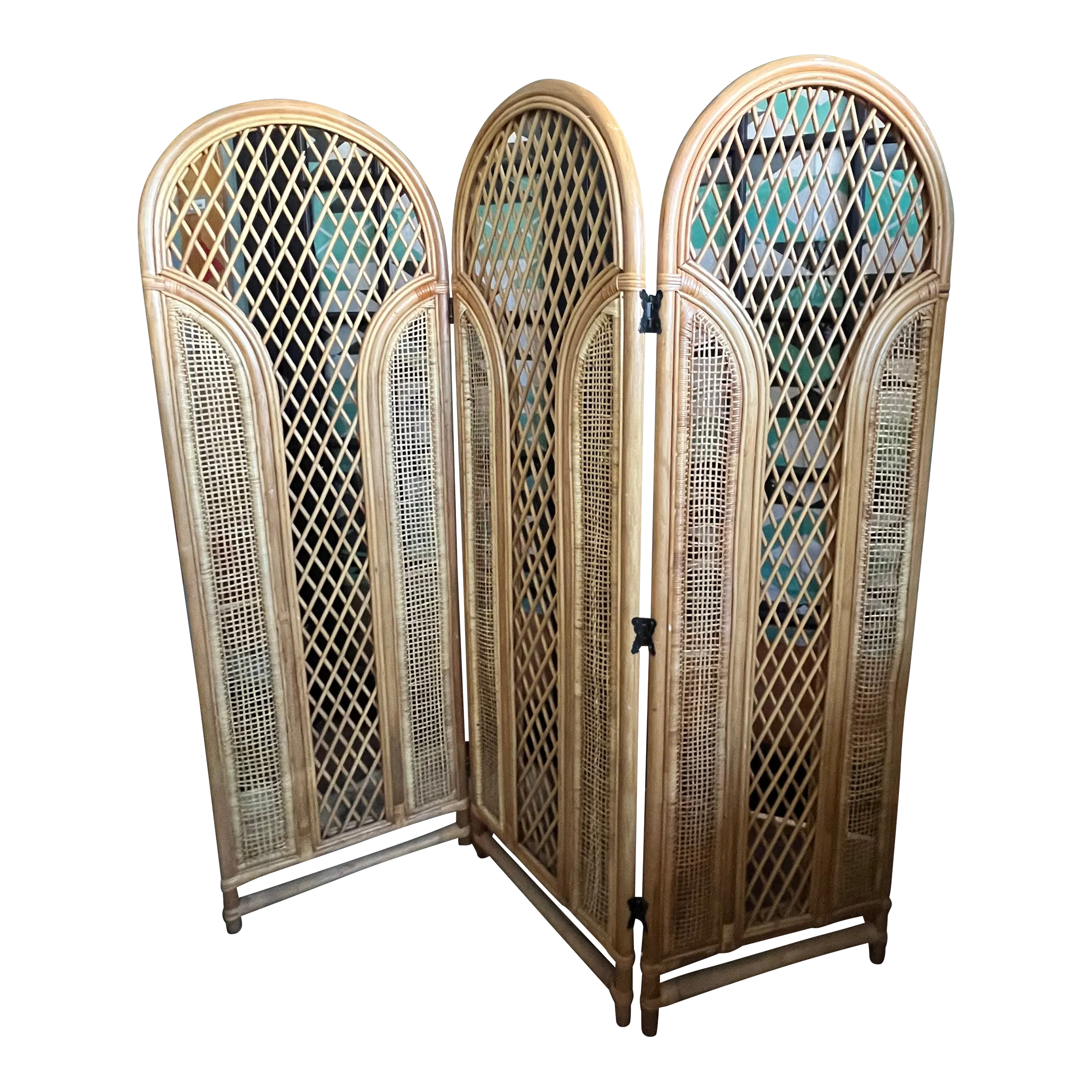 Mid Century Bent Bamboo Rattan Folding Room Divider | Chairish