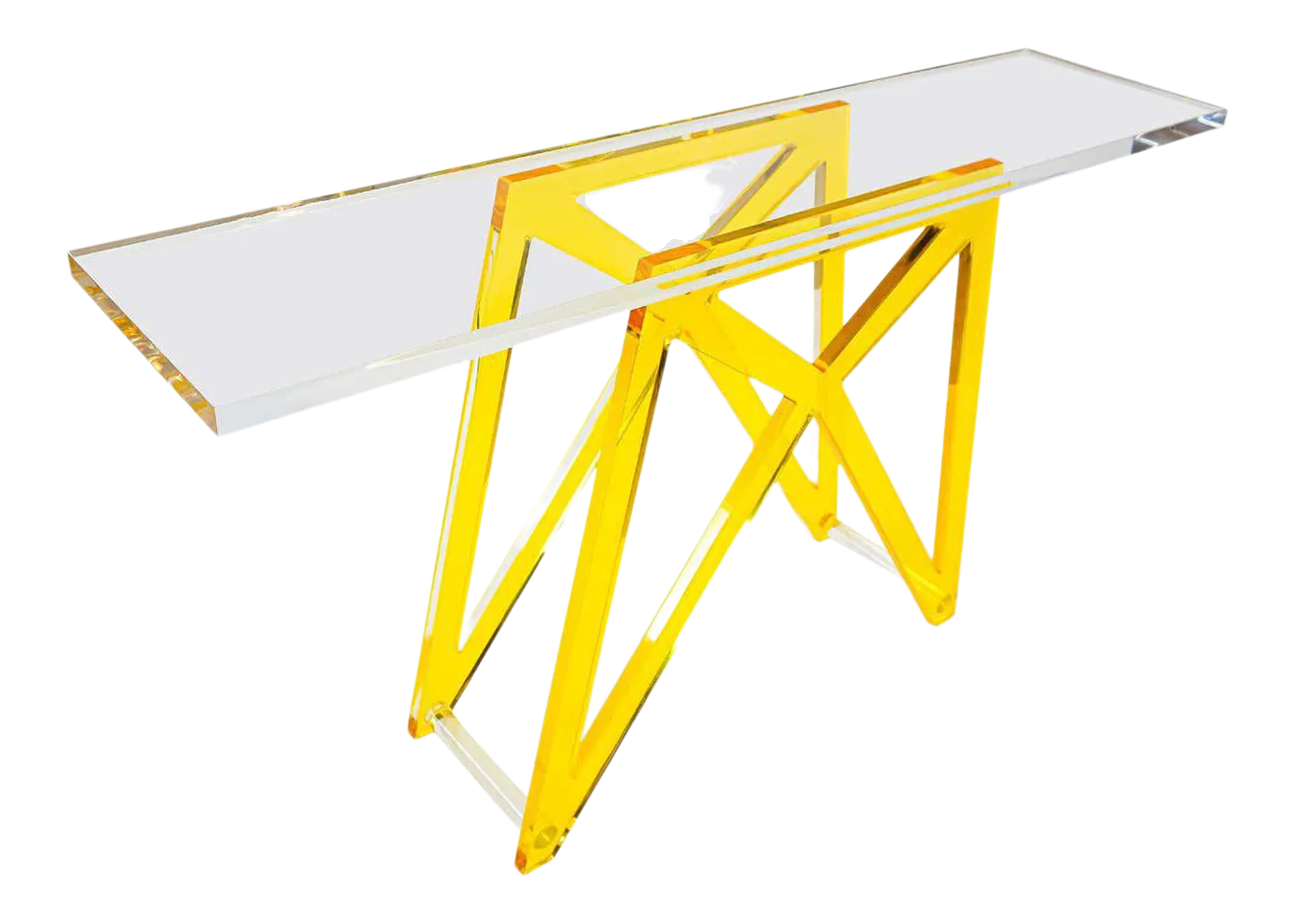 Yellow Leg Colored Lucite Console Table | Chairish