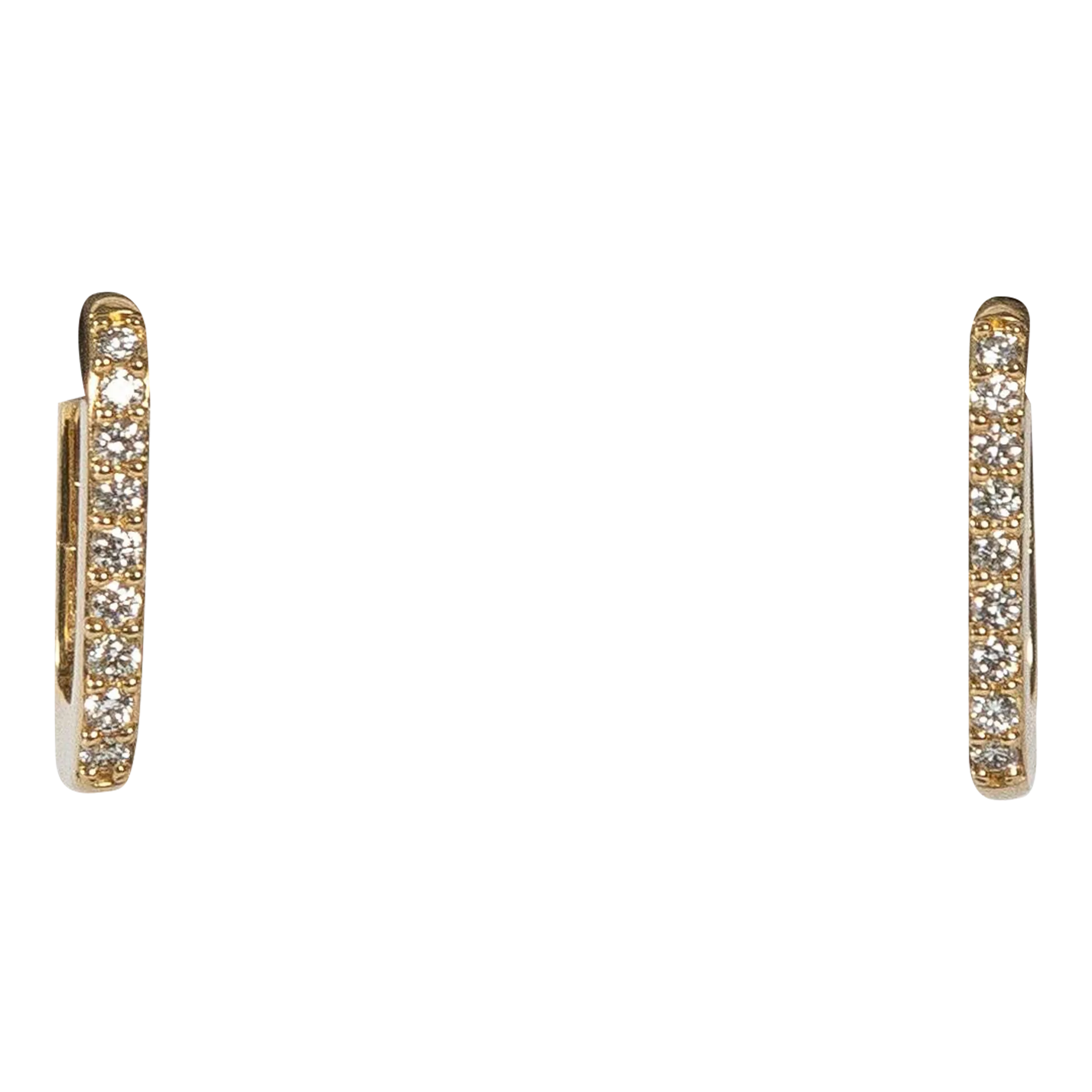 Diamond and Gold Chunky Rectangular Huggies in 14K gold - A Pair | Chairish