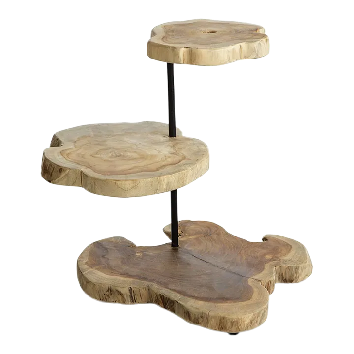 Banda 3-Tier Teak Root Serving Tray | Chairish
