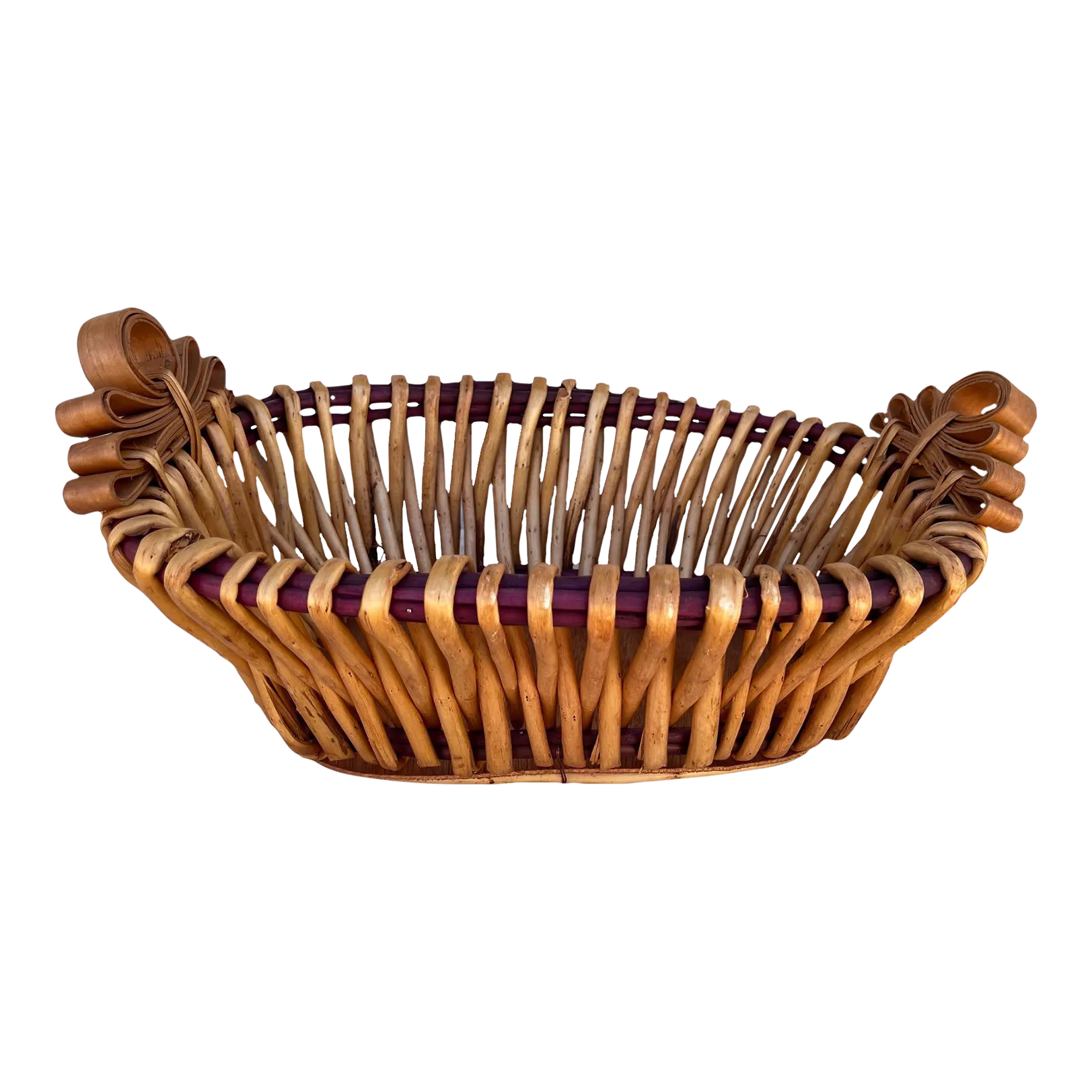 Vintage Woven Rattan Ribbon Bread Basket | Chairish