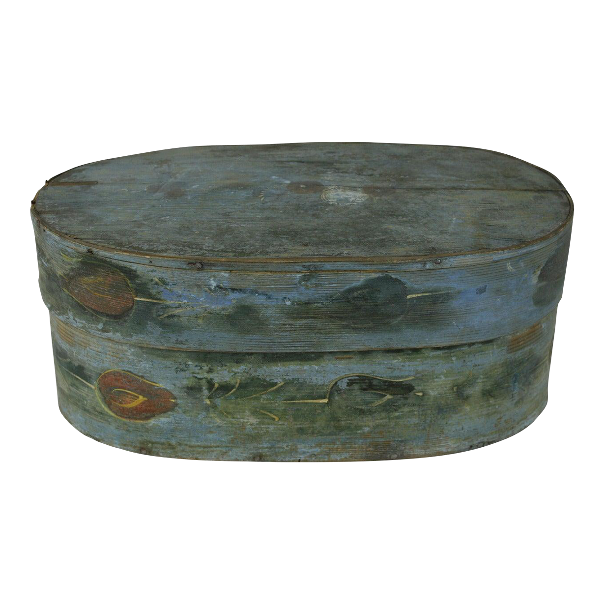 Antique French Folk Art Box with Traces of Painted Flowers | Chairish