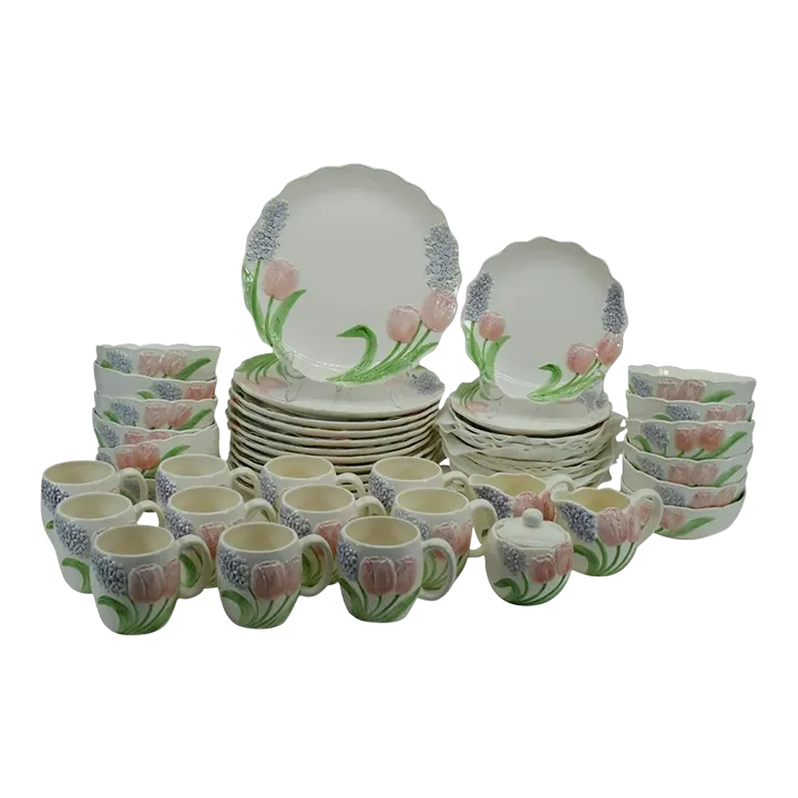 Late 20th Century 50 Piece Mary Ann Baker "Tulip Garden" Porcelain Dinner Service & Tea / Coffee ...