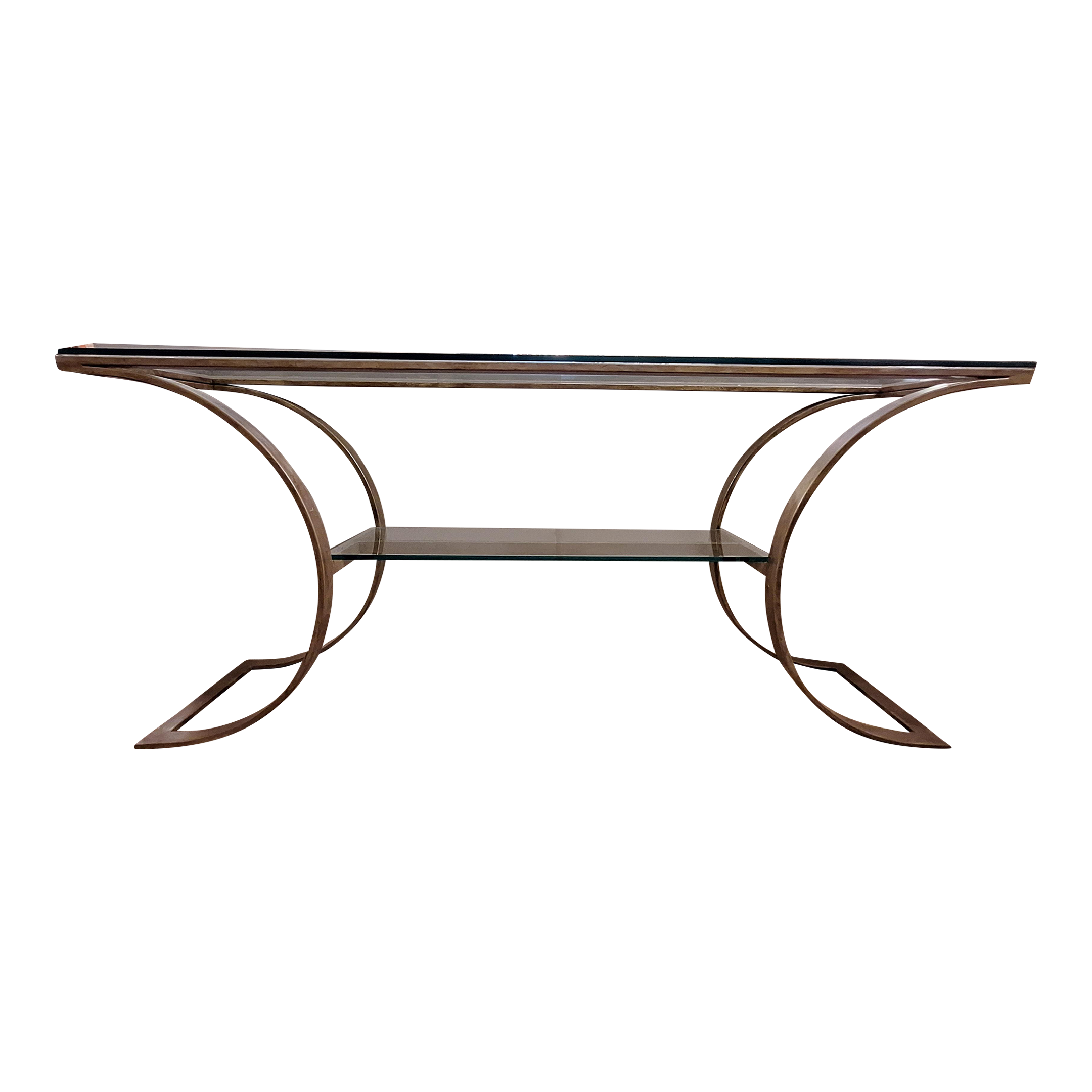 1960s Milo Baughman Style Mid Century Modern Glass and Brushed Metal ...