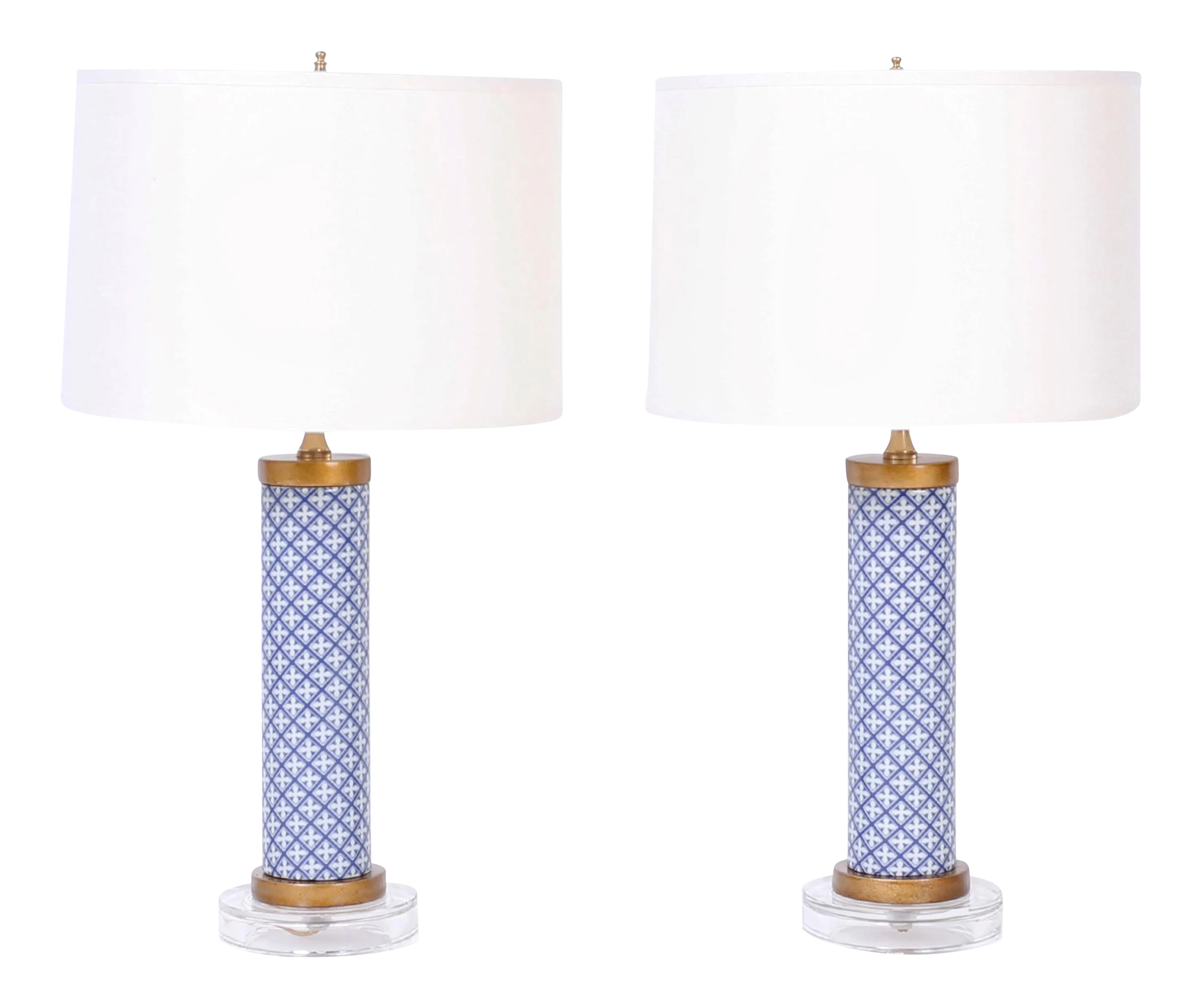 Blue and White Table Lamps - A Pair | Chairish