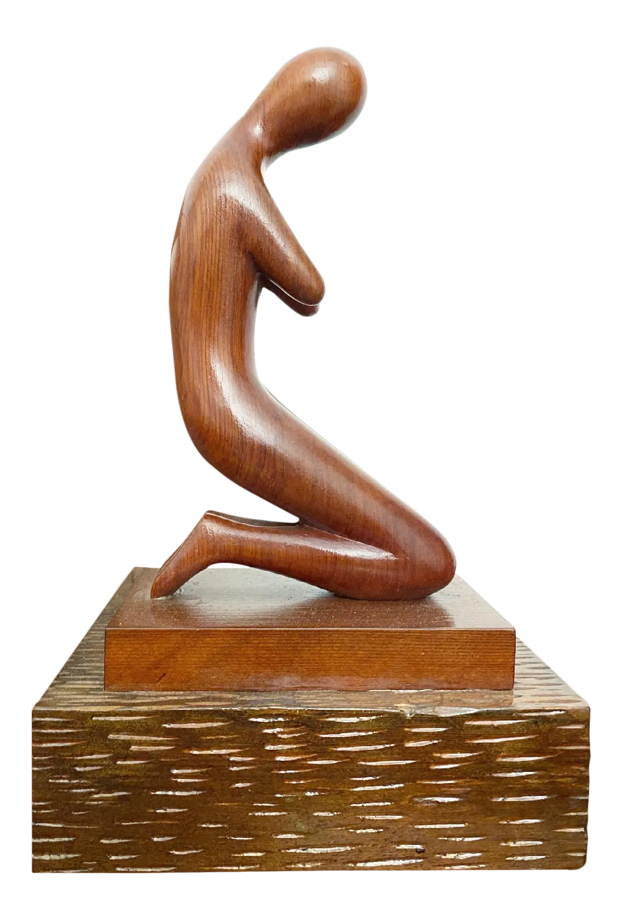 Carved Hardwood Sculpture of Seated Meditative Figure | Chairish