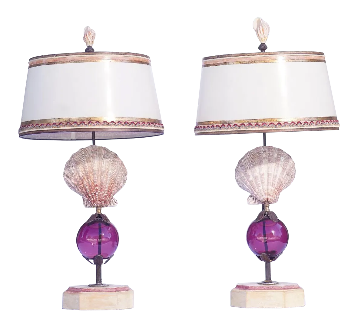 Shell Lamps With Murano Glass | Chairish