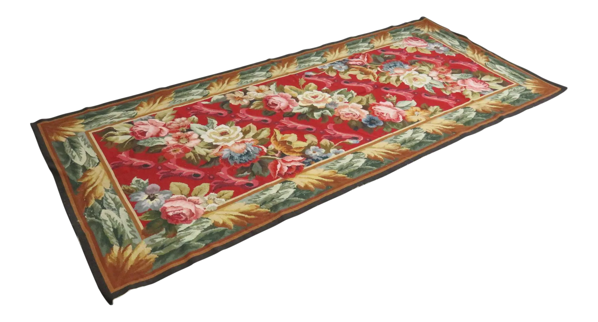 Late 20th Century French Aubusson Red Wool Runner Rug | Chairish