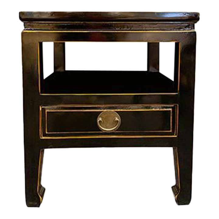 Asian Black Lacquer Nightstand | Chairish