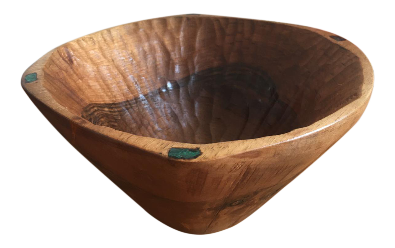 Moroccan Walnut & Gemstone Salad Bowl | Chairish