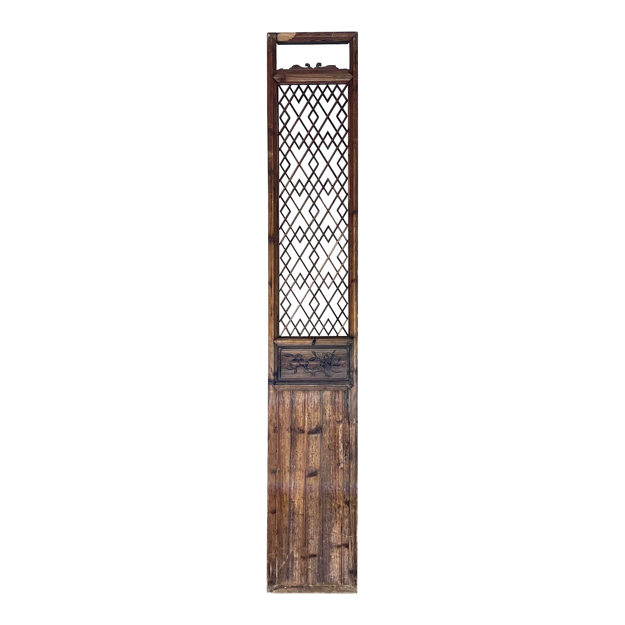 Chinese Vintage Geometric Pattern Tall Wood Floor Panel Screen | Chairish