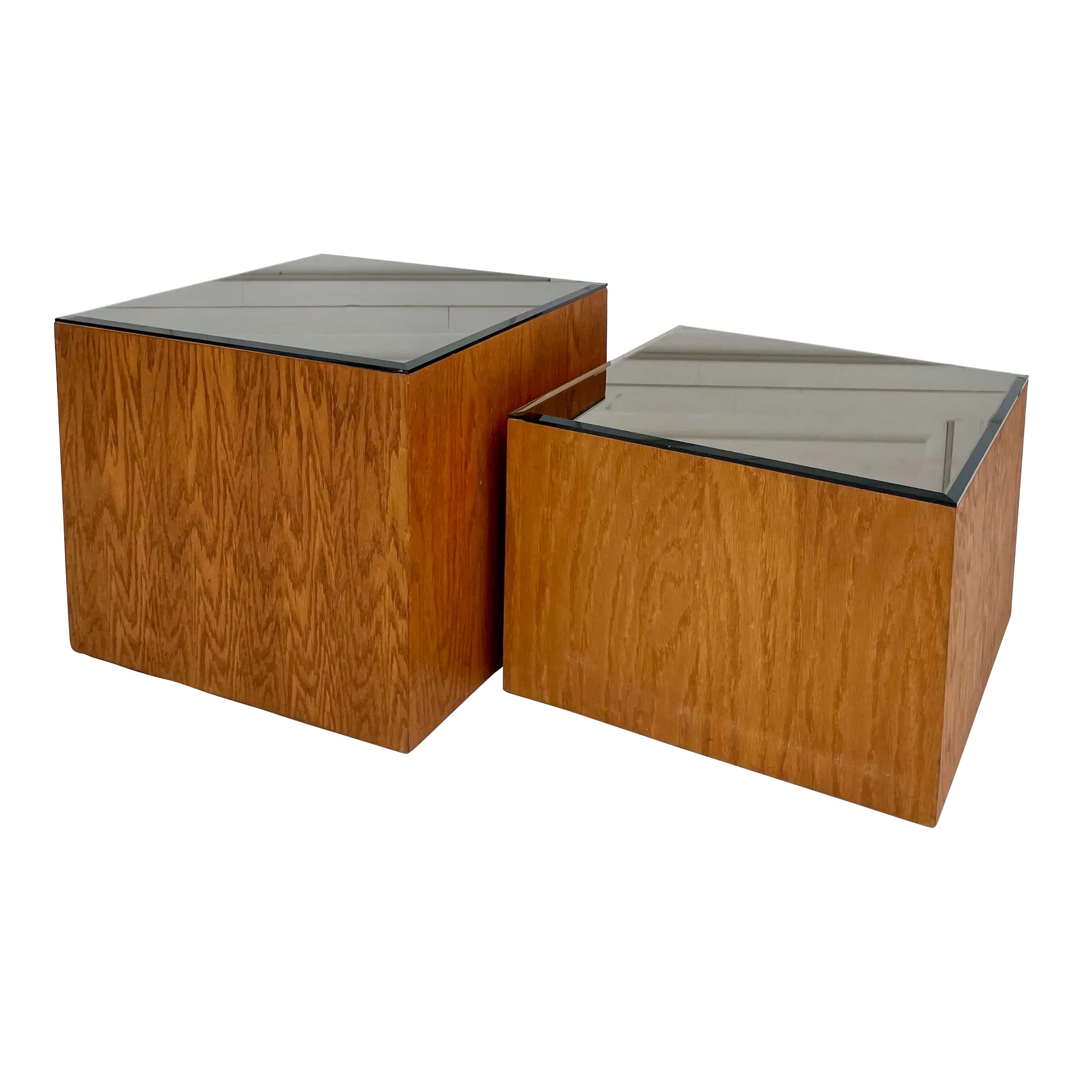 Mid-Century Modern Wood Cube Side Tables With Mirrored Tops - Set of 2 ...