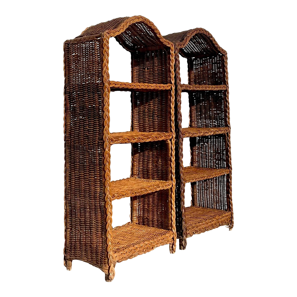 Late 20th Century Vintage Coastal Braided Rattan Etagere - a Pair ...