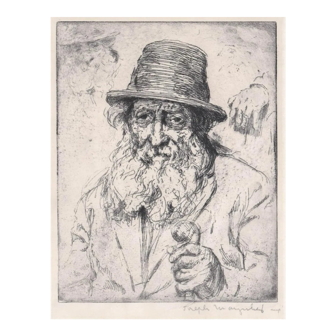 1940s Portrait Etching of Old Man | Chairish