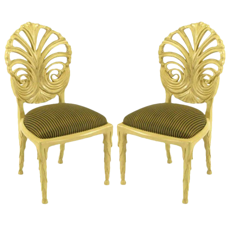 Phyllis Morris Ivory Glazed Carved Side Chairs - a Pair | Chairish