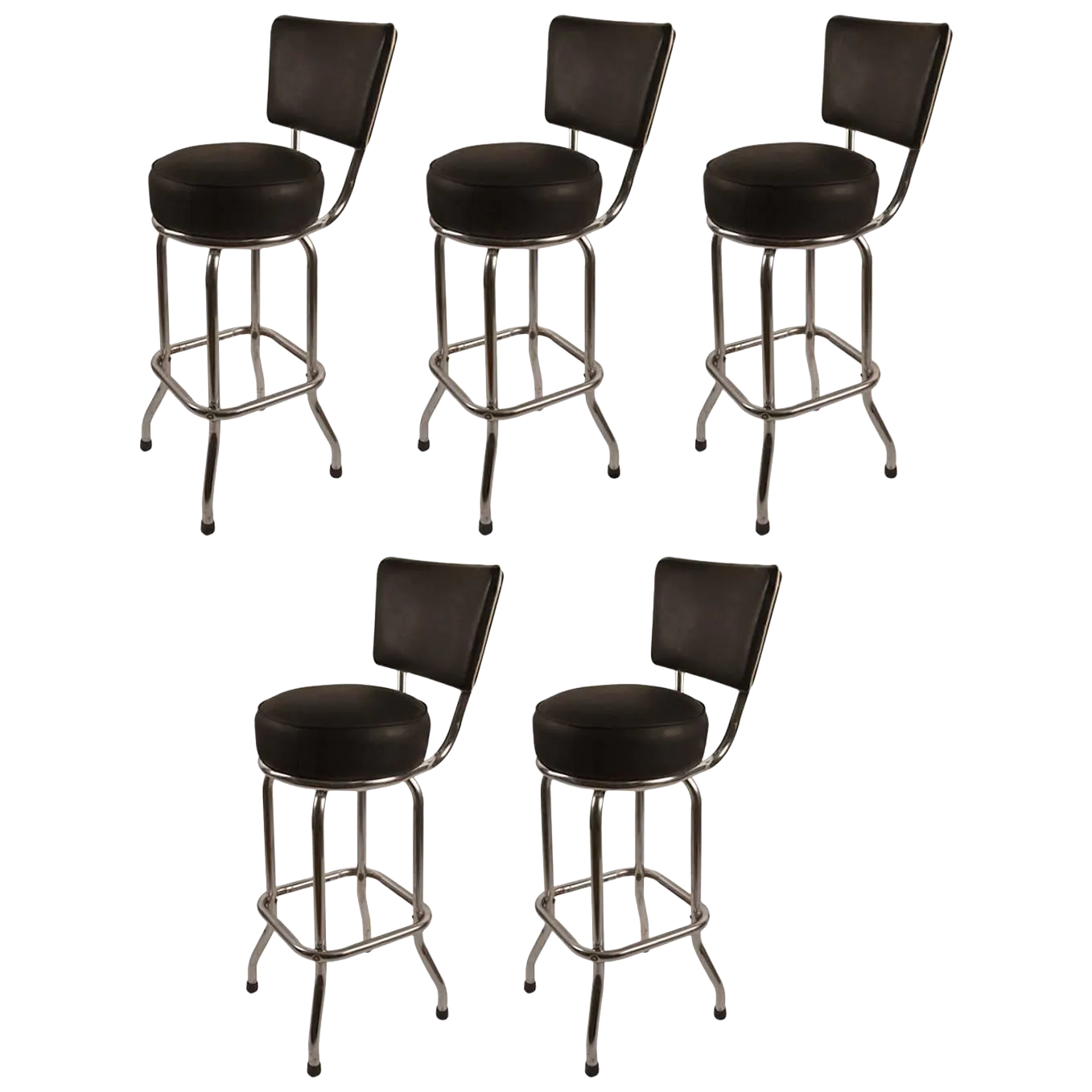 Set of Five Tubular Chrome Swivel High Back Stools | Chairish