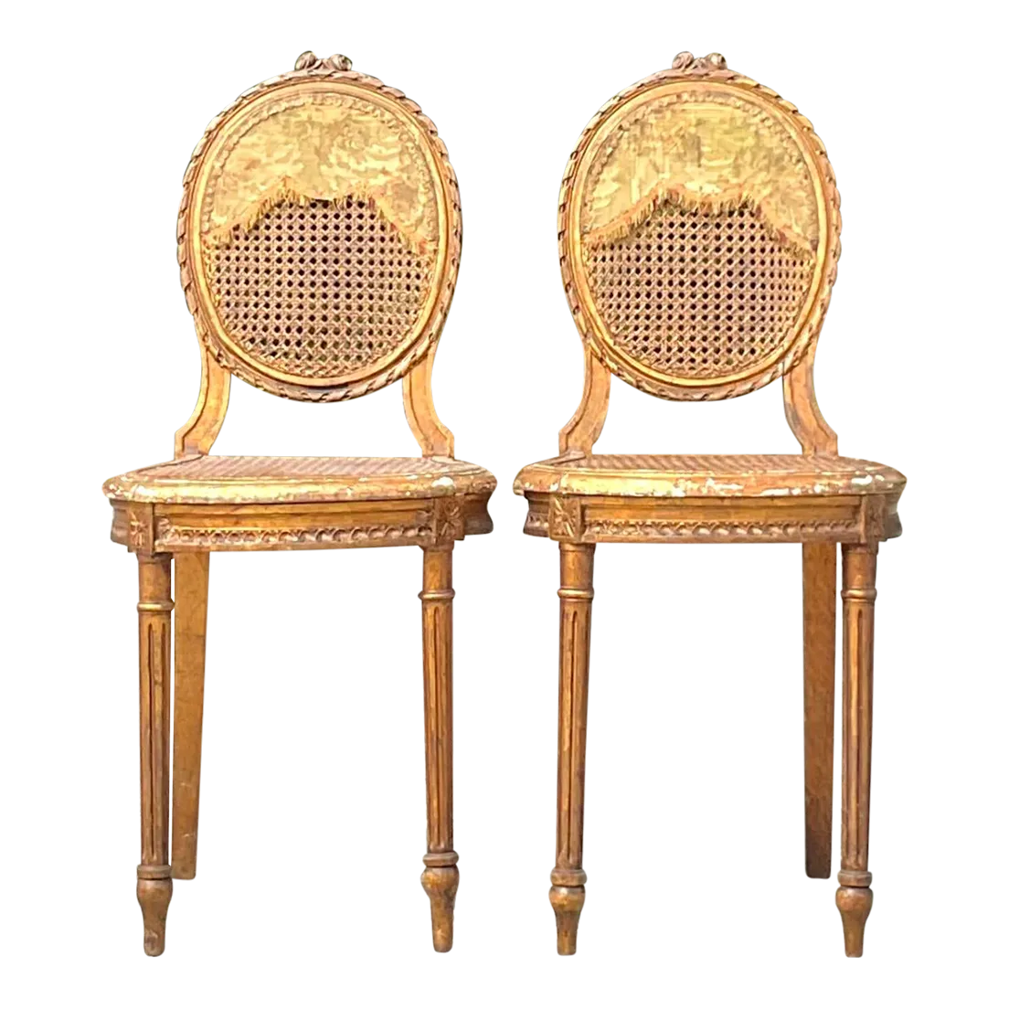 Vintage 18th Century Gesso and Cane Medallion Chairs With Tapestry ...
