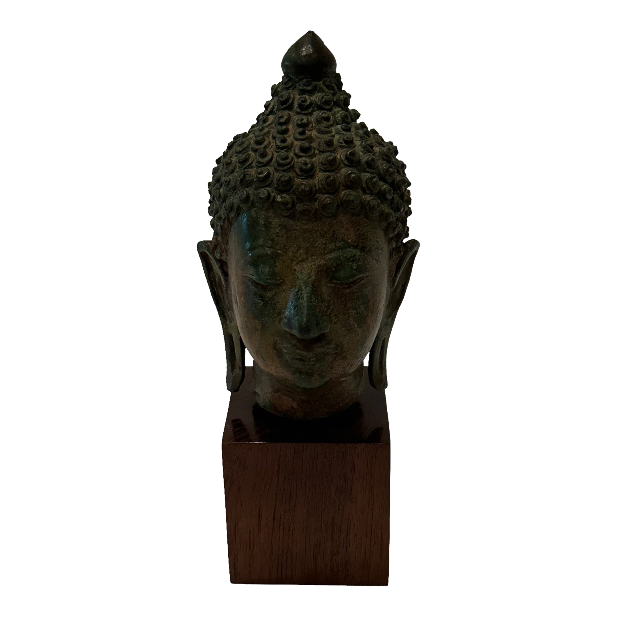 Small Thai Bronze Buddha Head Sculpture | Chairish
