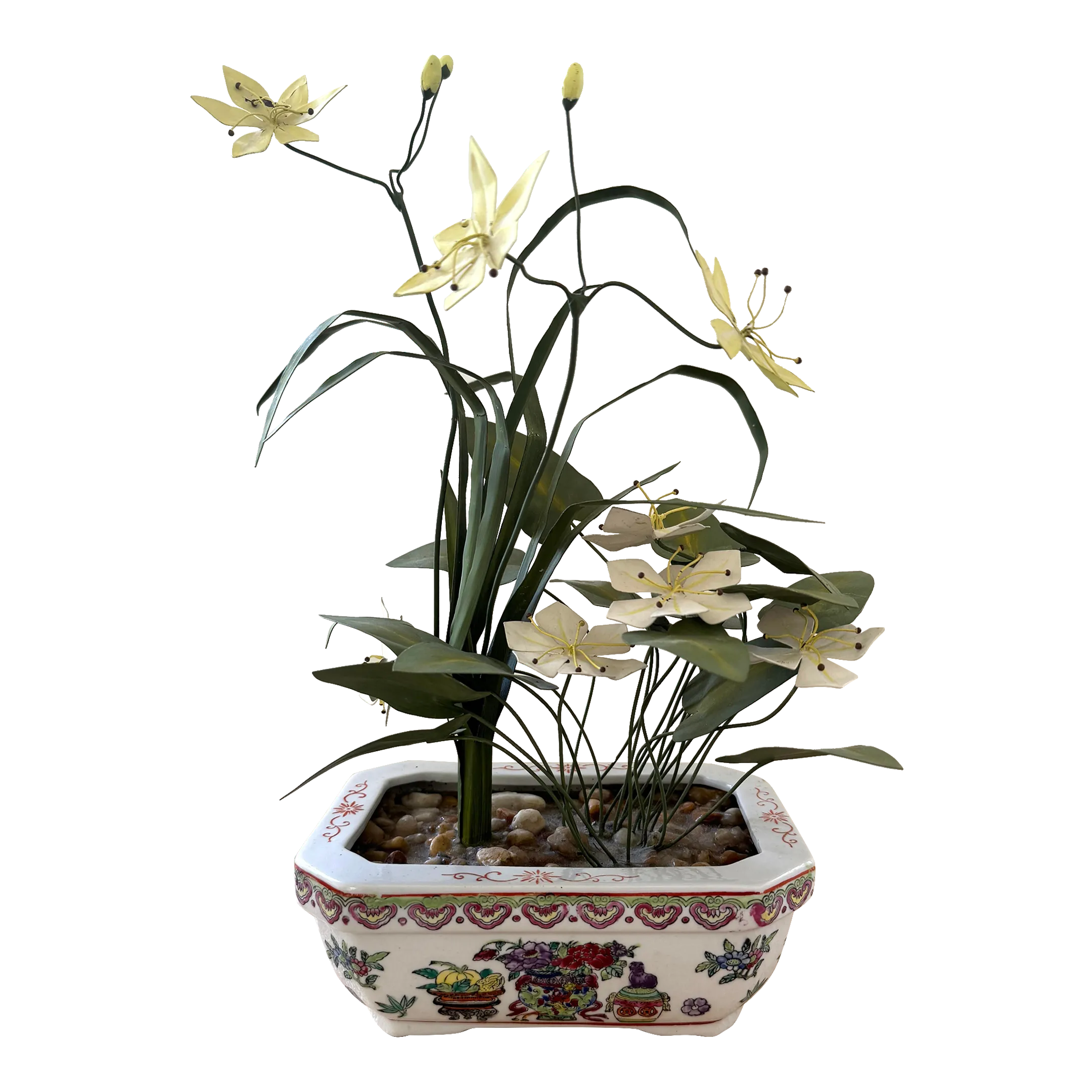 Vintage Joey Bonhage Attrib Tole Potted Flowers in Jardiniere | Chairish